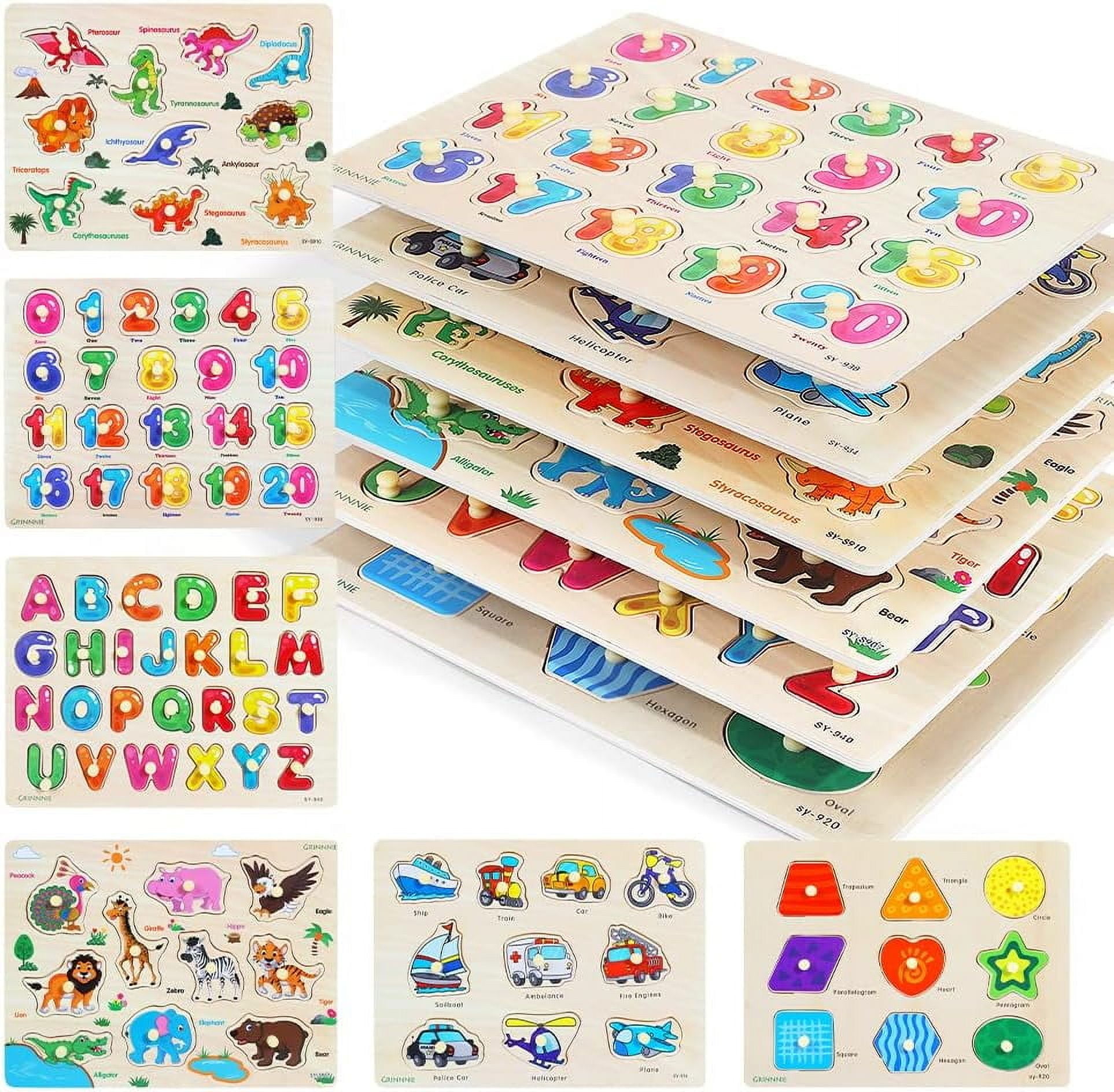 Wooden Peg Puzzle for Toddlers, 6 Pack Toddler Puzzles Set for 3 4 5 ...