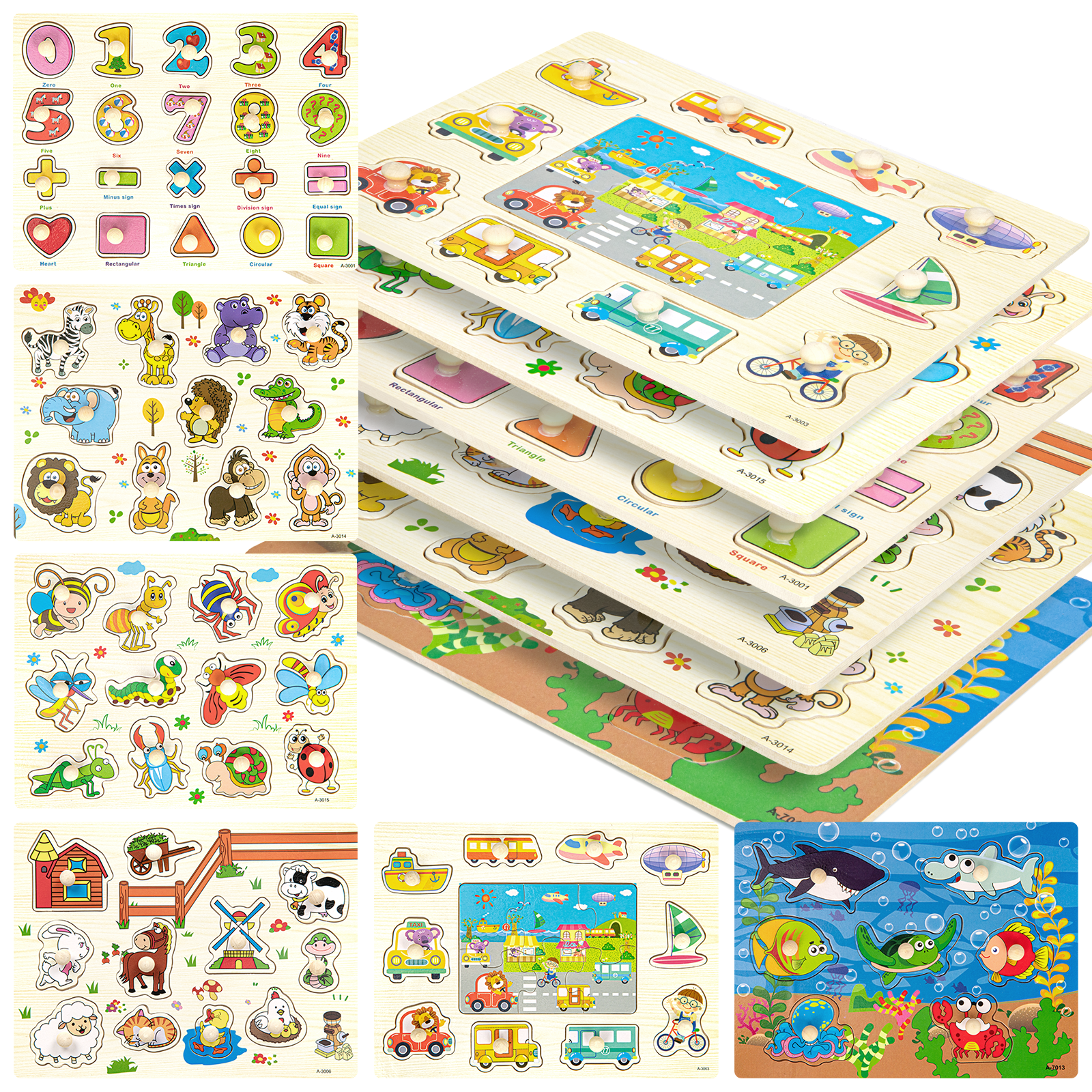 Xueyu Wooden Peg Puzzles for Toddlers 3 4 5 Year Old, 6 Pack Toddler ...