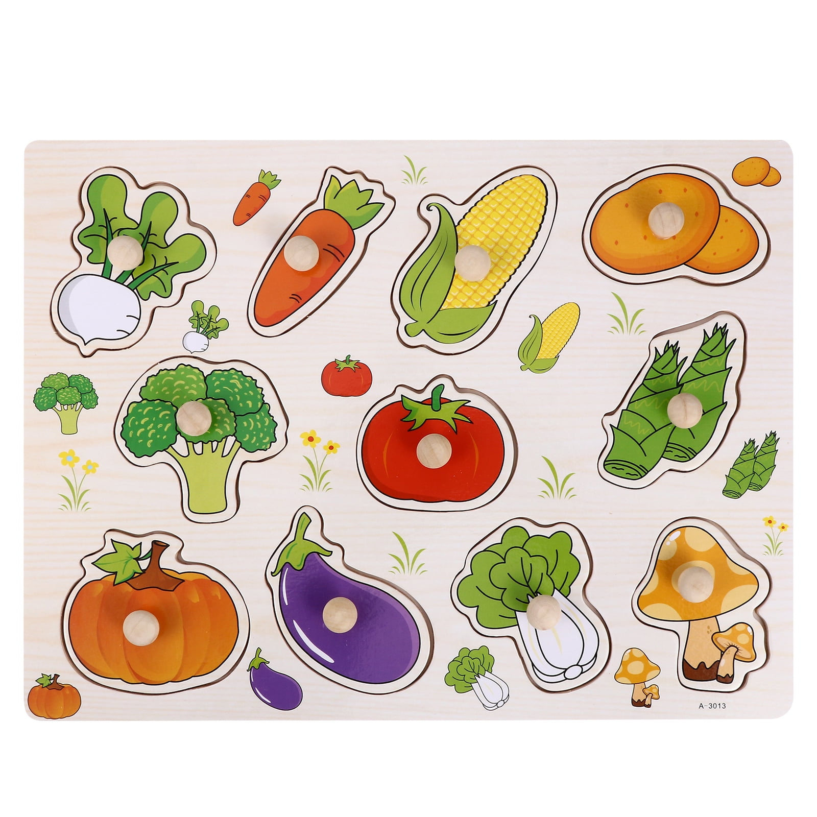 Wooden Peg Puzzles for Toddlers Wood Vegetables Jigsaw Shape Toys Games ...