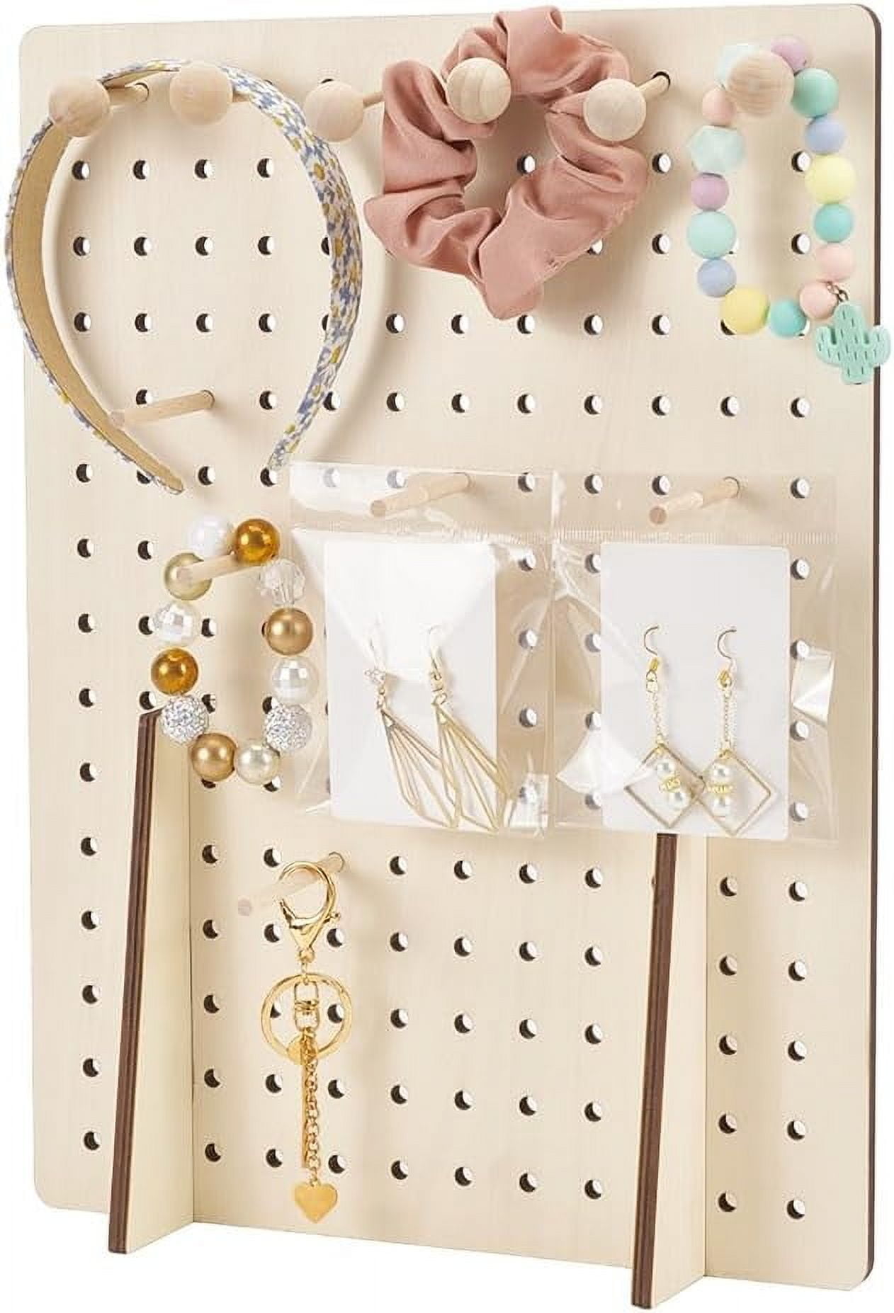 Wooden Pegboard Display Stand Rectangle Wood Jewelry Rack PapayaWhip ...