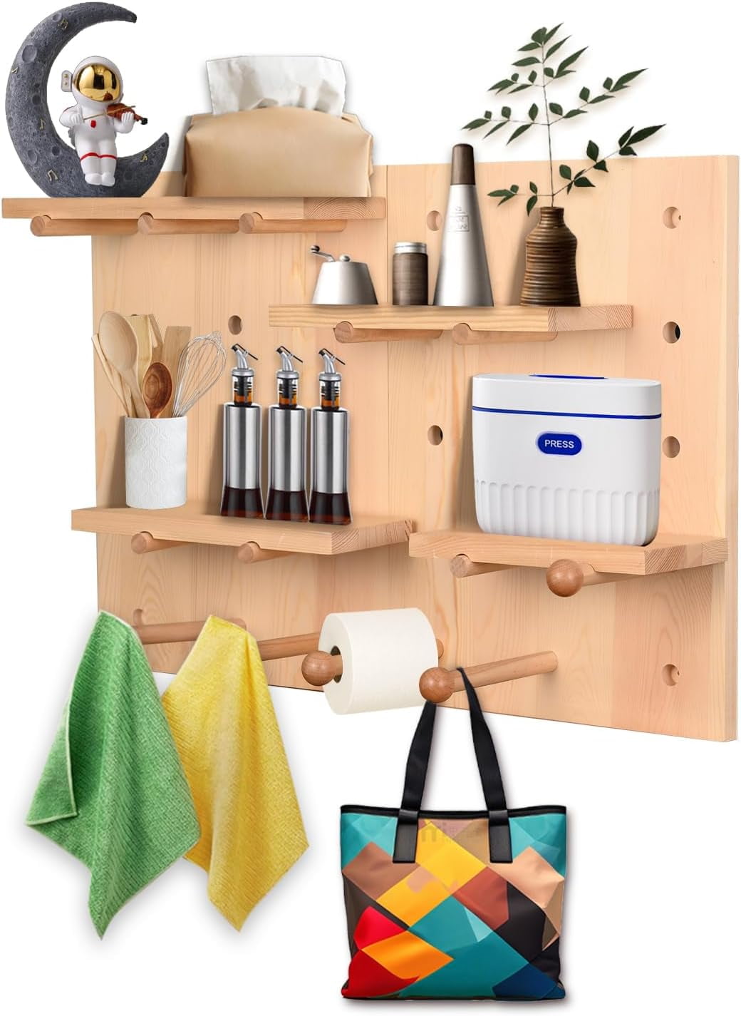 Wooden Pegboard, Pegboard Shelf,Sturdy PegBoard Wall Organizer ...