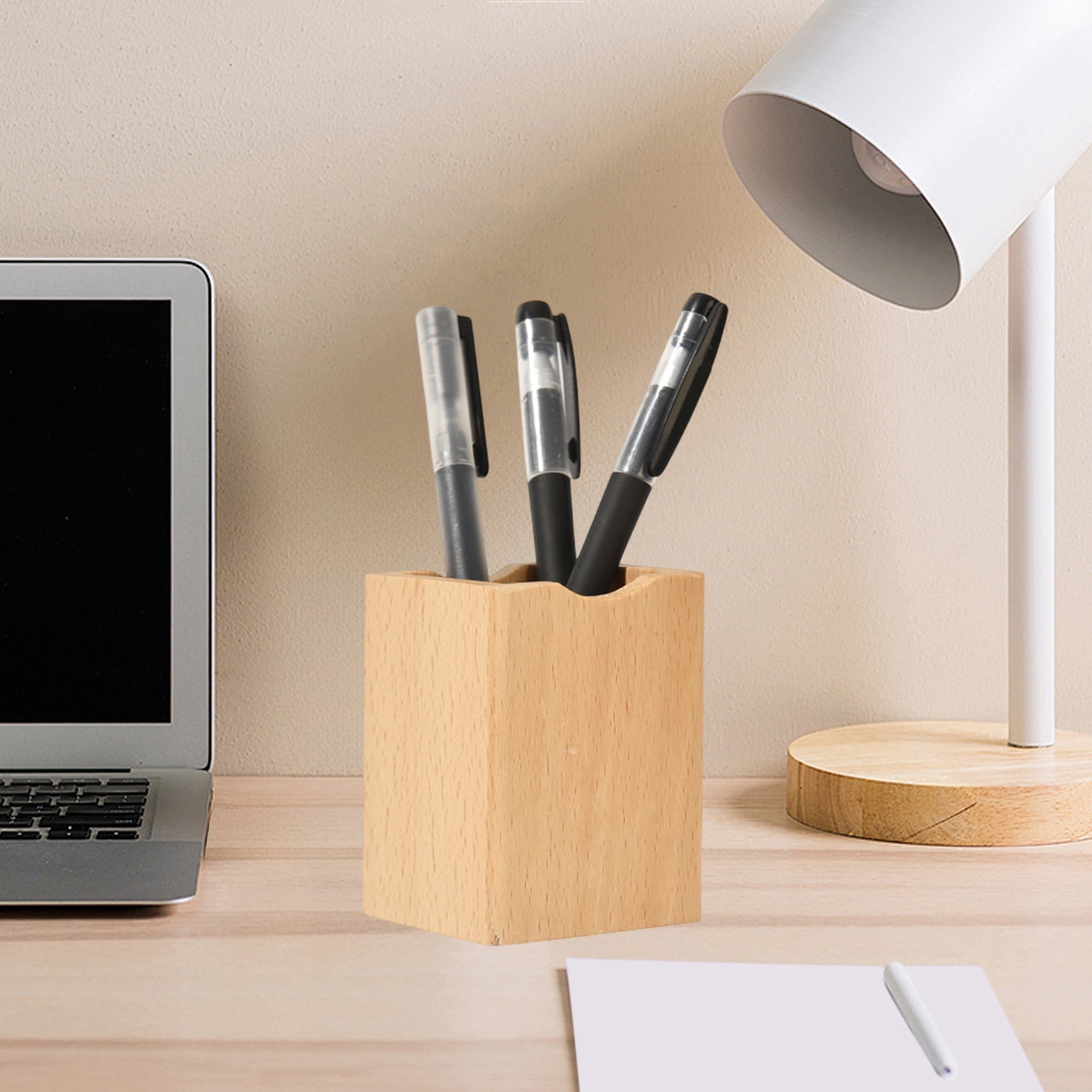 Wooden Pen Holder Organizer | Solid Beech Desk Accessory | Square ...