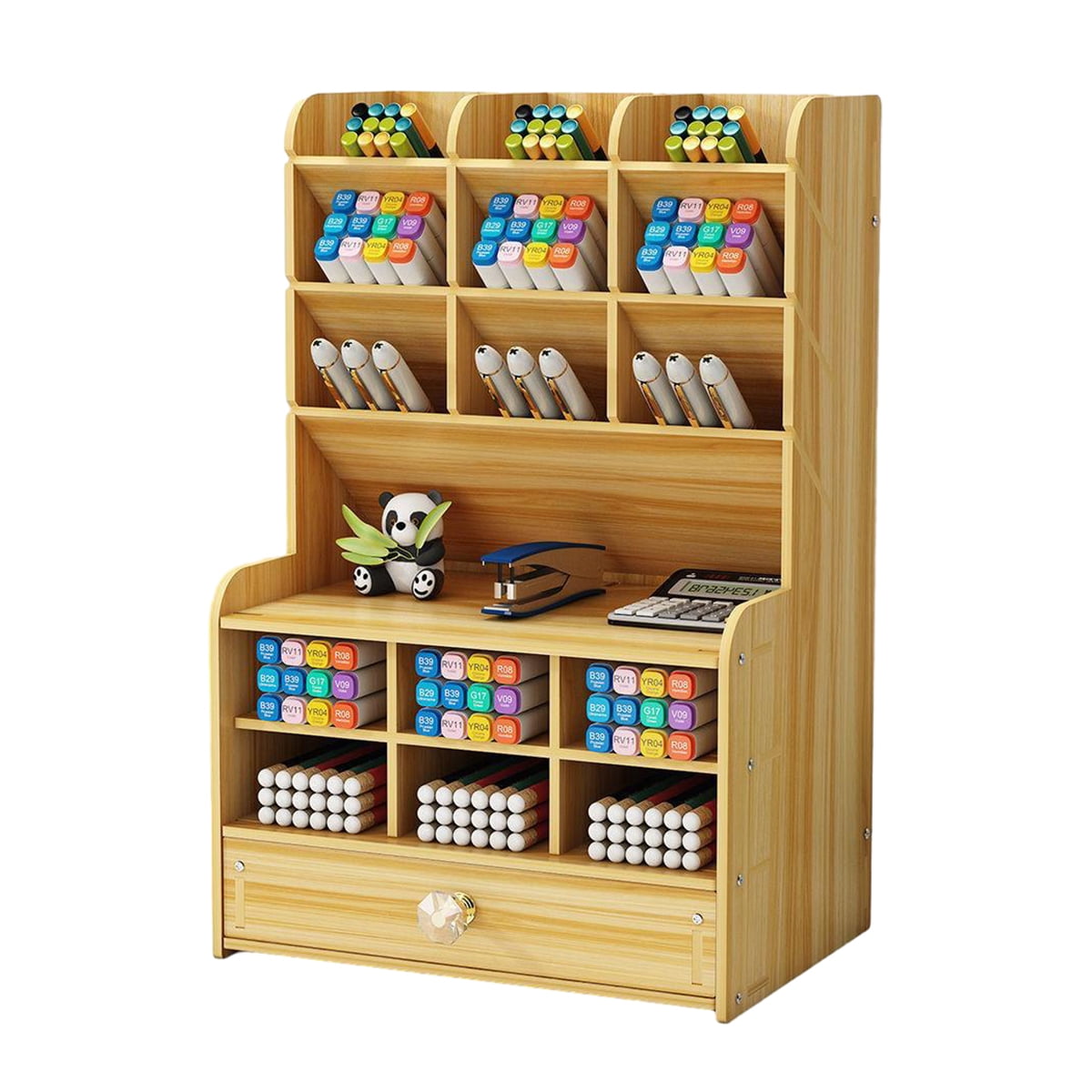Wooden Pen Organizer With Drawer, Diy Pencil Holder, Desk Tidy Caddy ...