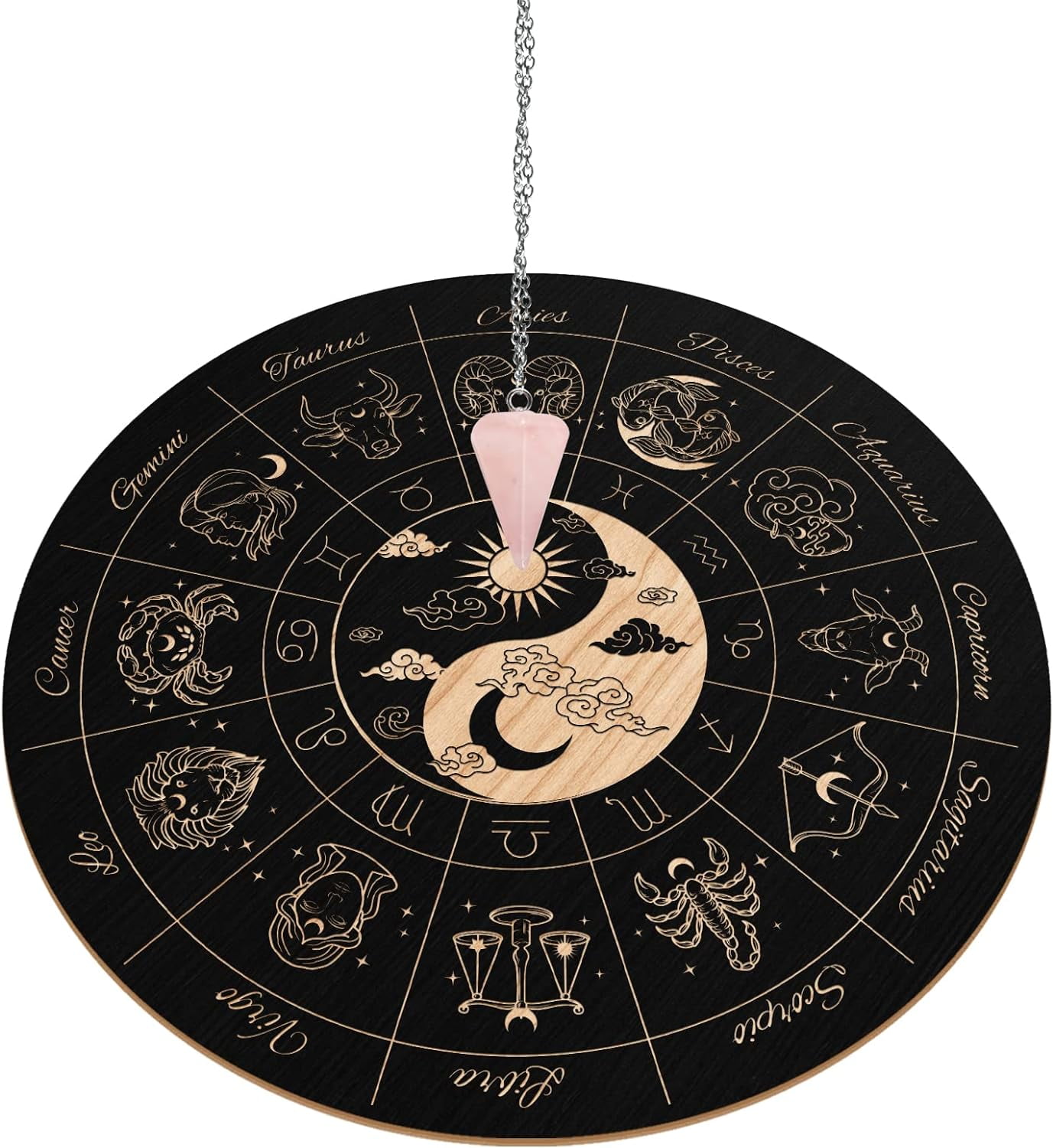 Wooden Pendulum Board Yin Yang Twelve Constellations Witch Dowsing ...