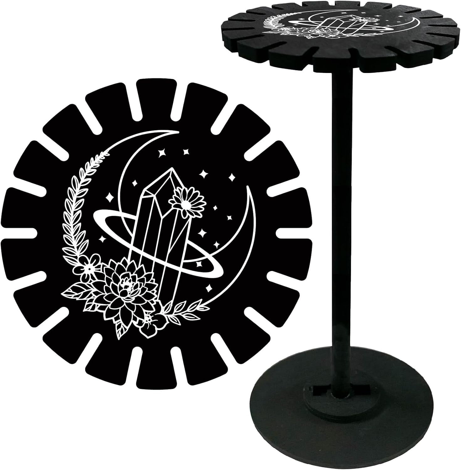 Wooden Pendulum Display Stand Moon Flower Black Crystal Display Holder ...