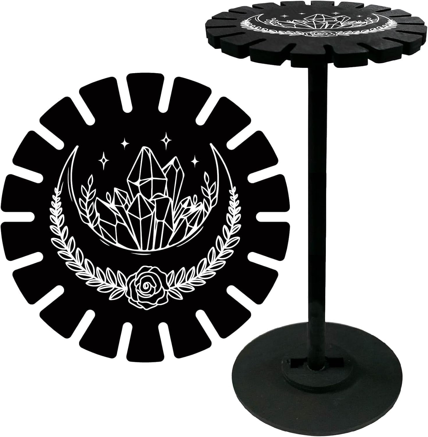 Wooden Pendulum Display Stand Moon Rose Black Crystal Divination ...
