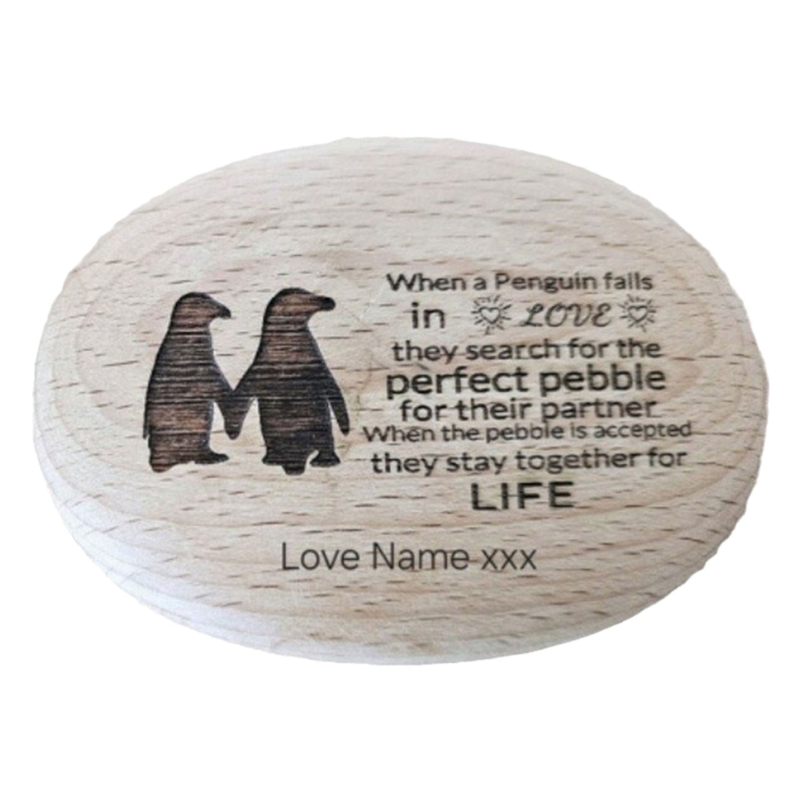 Wooden Penguin Pebble Anniversary Gift --Valentines Day Gifts Hand ...