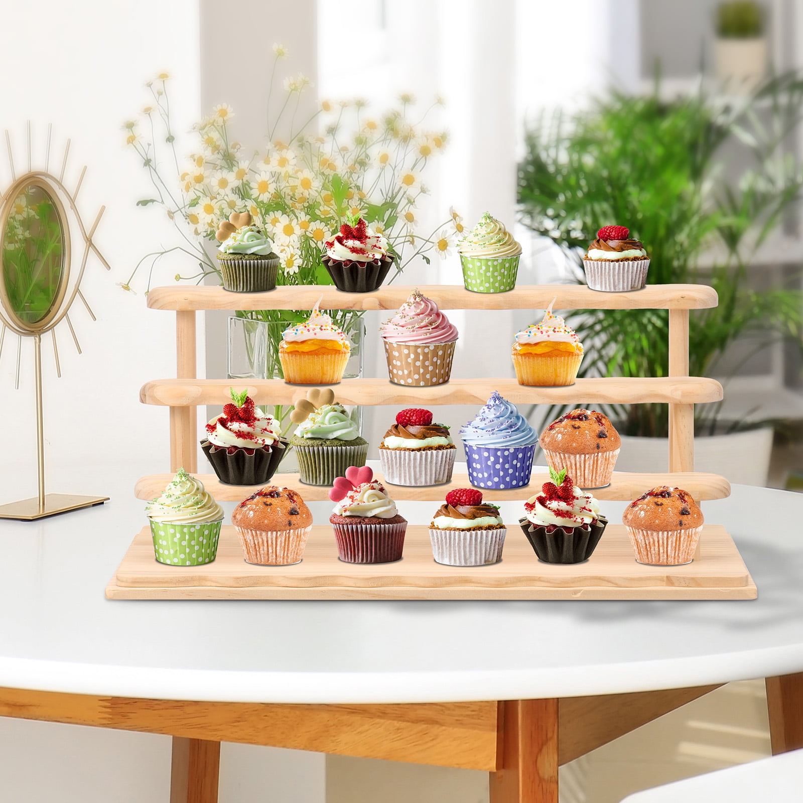 Wooden Perfume Display Riser Stand 4 Tier Cupcake Display Shelf Perfume ...