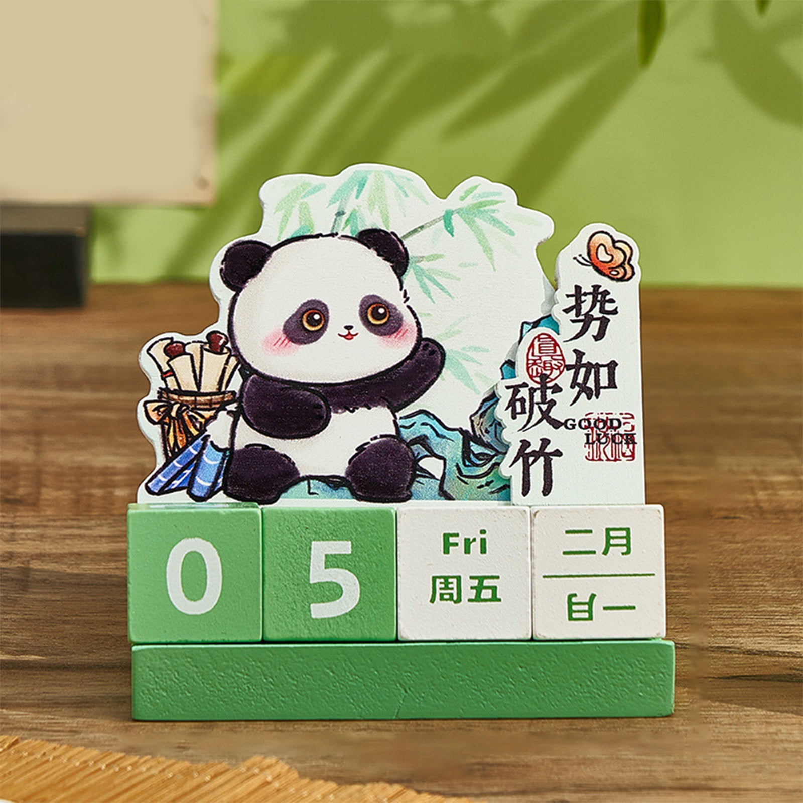 Wooden Perpetual Block Calendar for Desk Cute Panda Perpetual Calendar ...