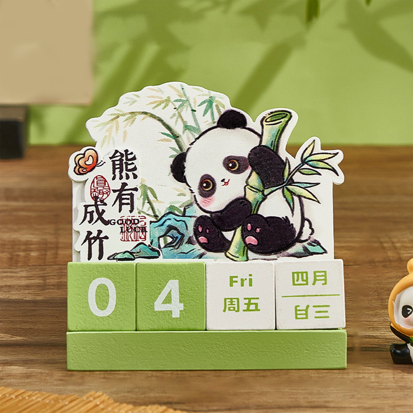 Wooden Perpetual Block Calendar for Desk Cute Panda Perpetual Calendar ...