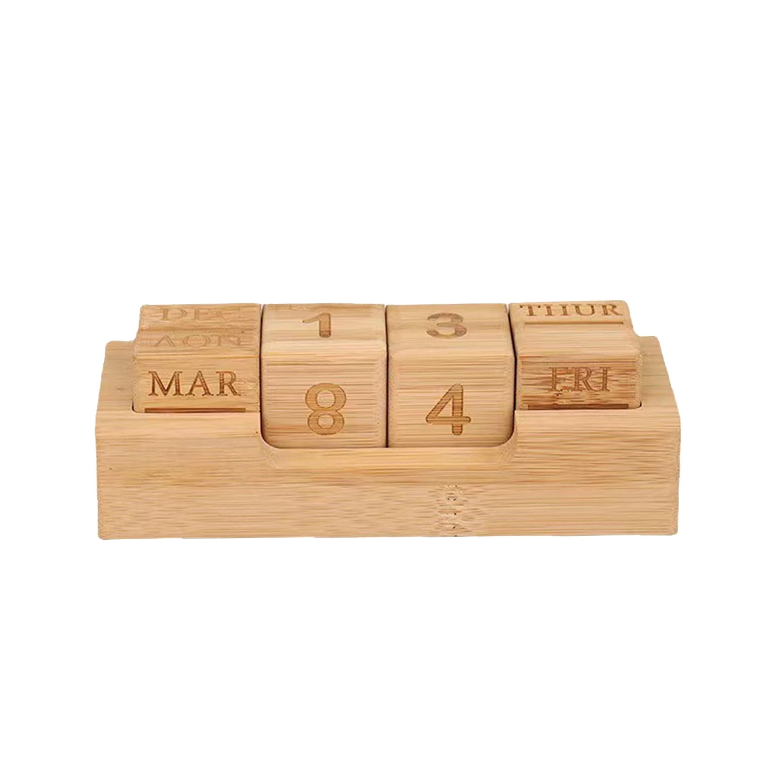 Wooden Perpetual Block Calendar for Desk, Wood Month Date Display ...
