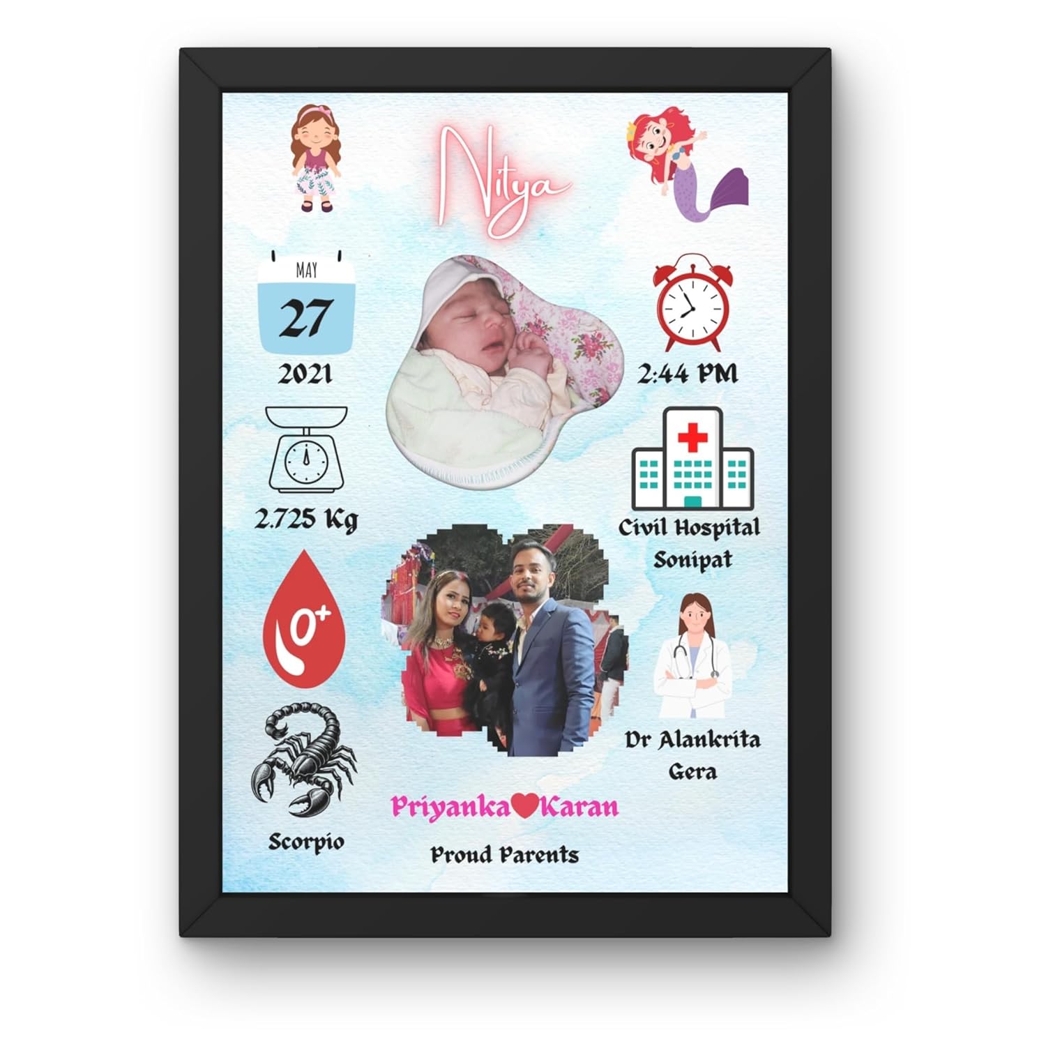 Wooden Personalized Baby Birth Rectangular Shape Photo FrameBaby Birth ...