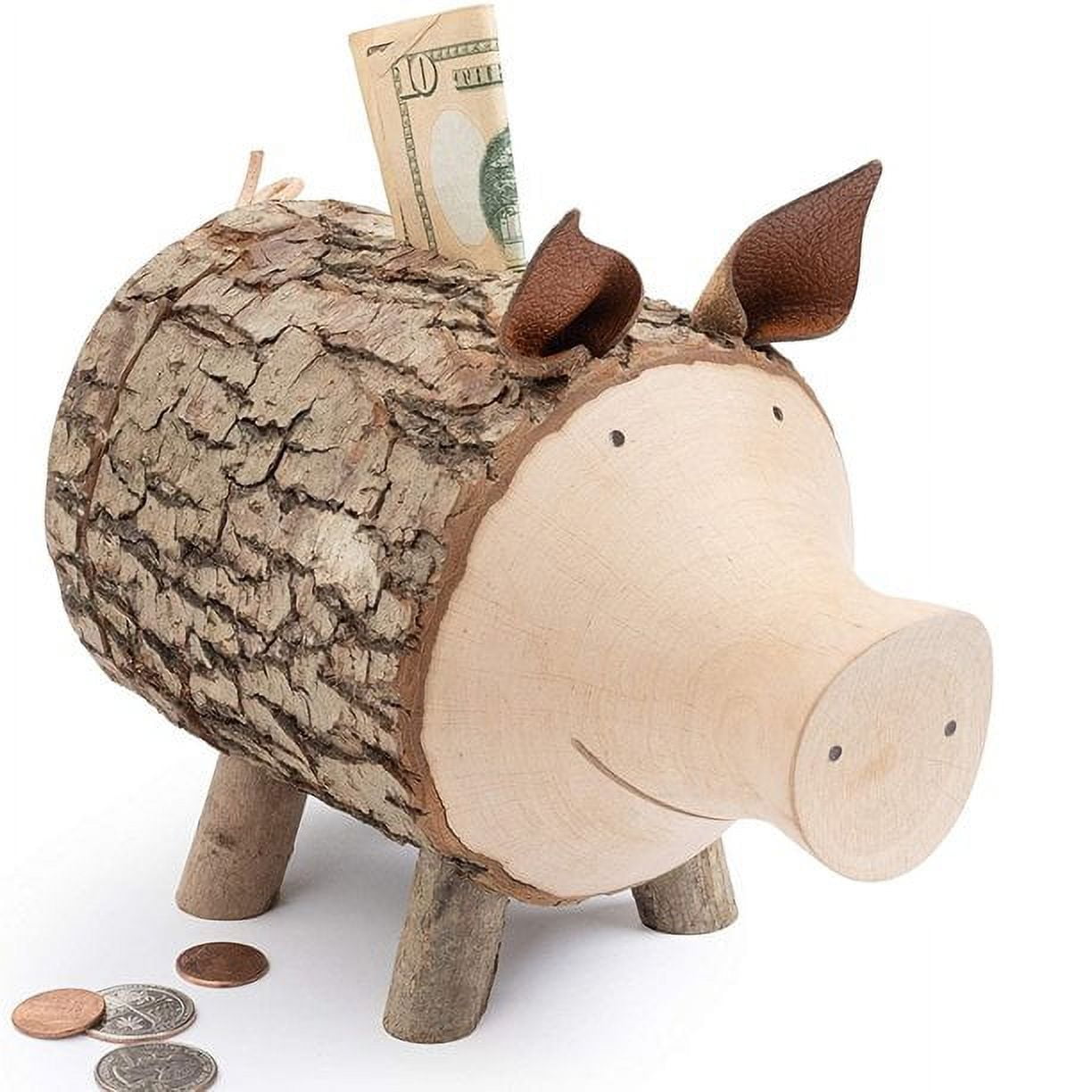 Wooden Personalized Piggy Bank - Pig Figurine Coin Holder for Girls ...