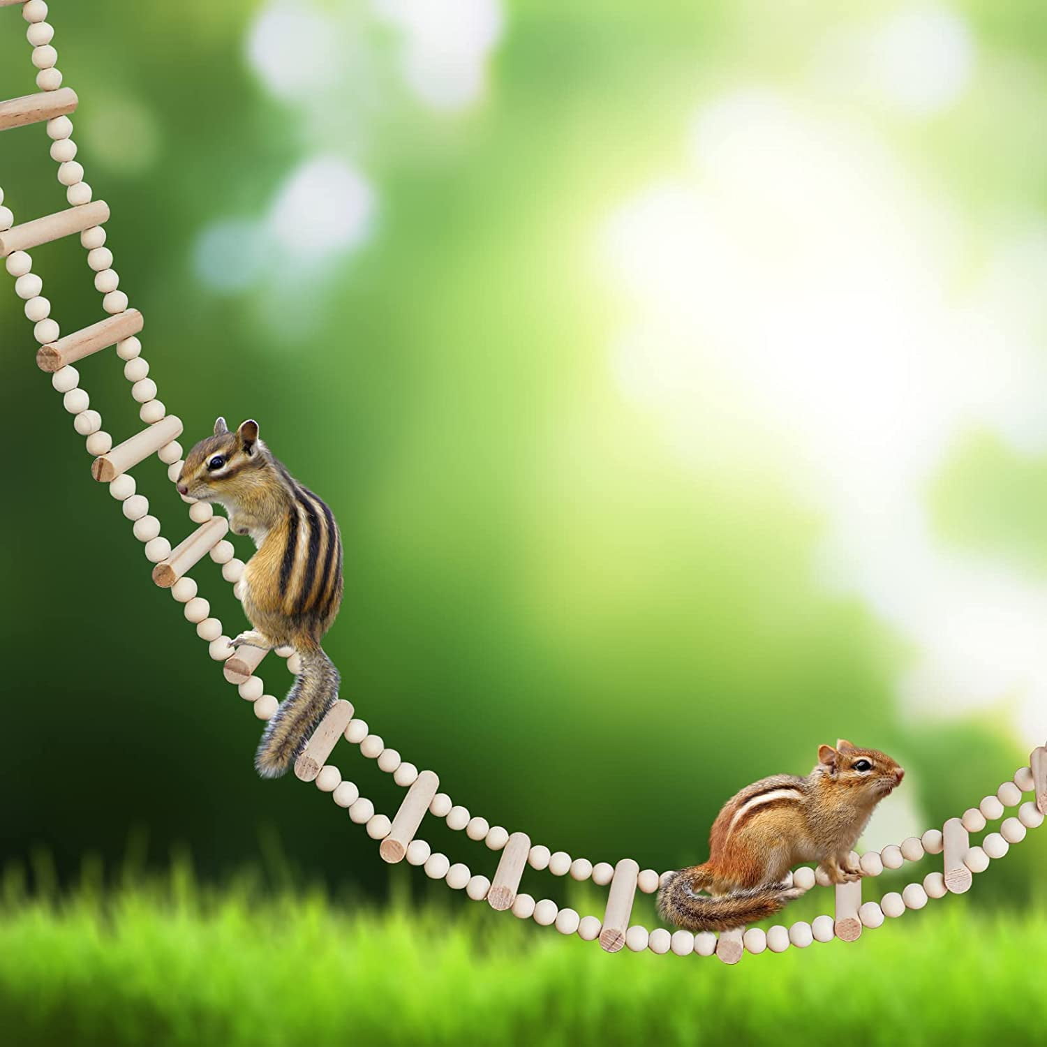 Wooden Pet Climbing Ladder Bridge with 28 Steps - Natural Wood Toy for ...