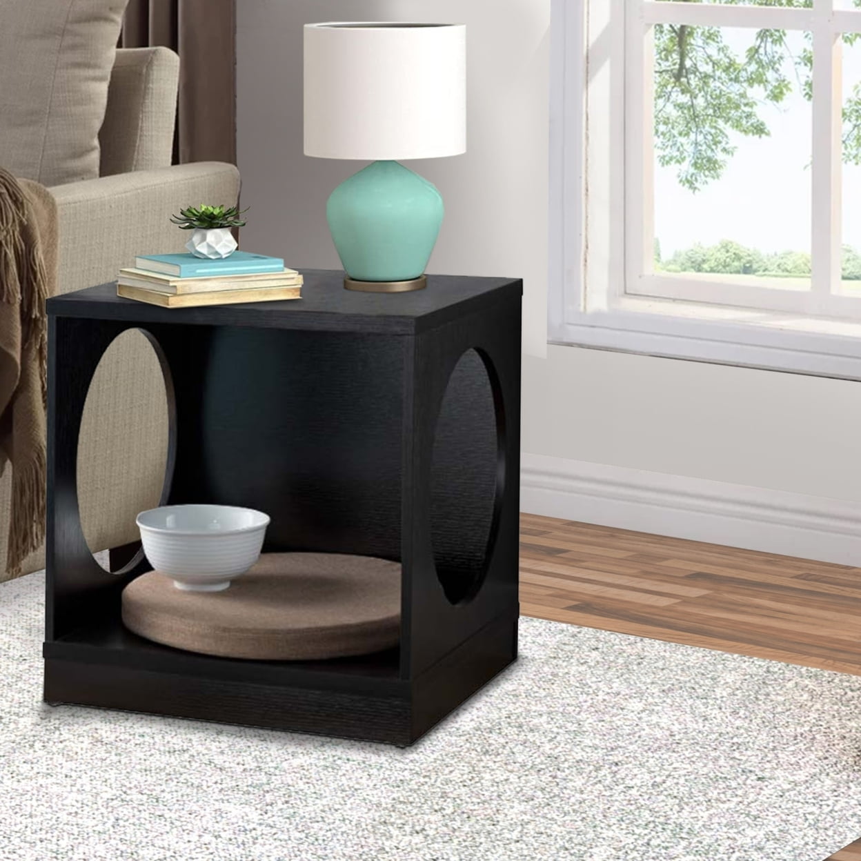 Wooden Pet End Table with Flat Base and Cutout Design on Sides Black ...