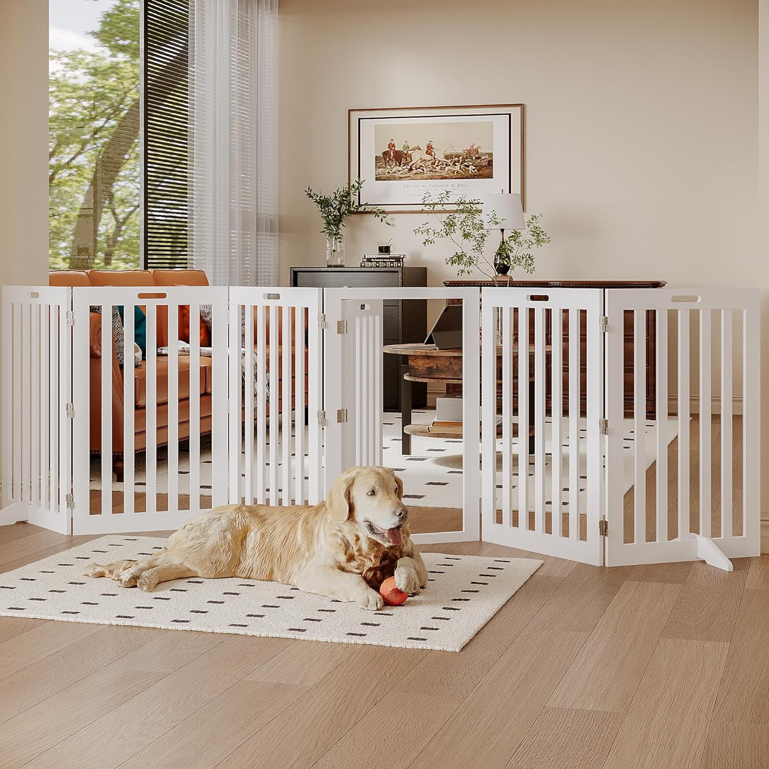 Wooden Pet Gates for Dogs Indoor with Door, 31.5" Free Standing Dog ...