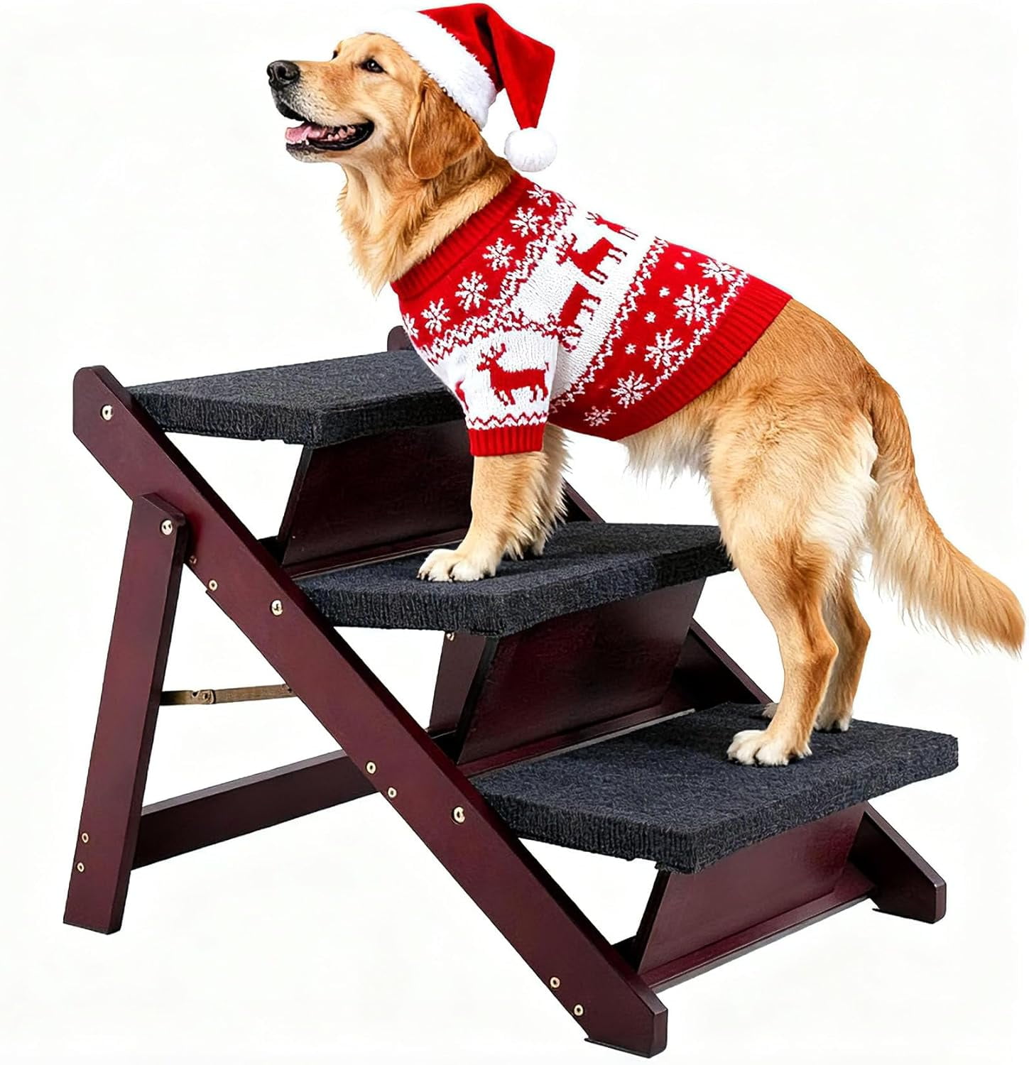 Wooden Pet Stairs/Pet Steps - 3-in-1 Foldable Stairs & Ramp for Beds ...