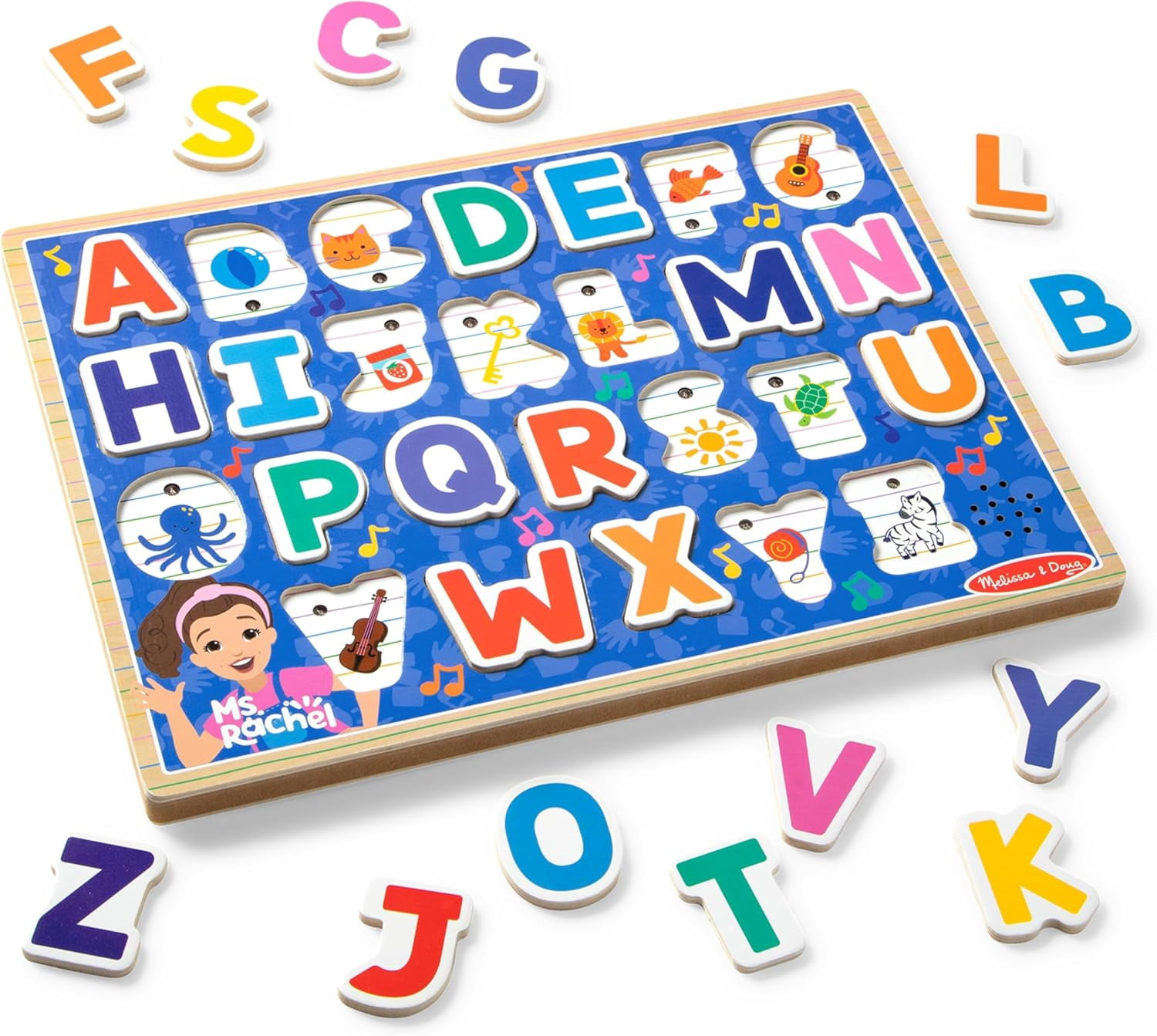 Wooden Phonics Alphabet Puzzle with Light-Activated Sound Effects, 24 ...