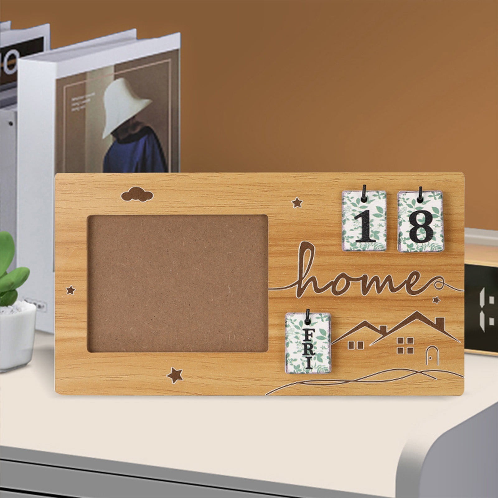 Wooden Photo Frame Display Stand | Brown Solid Wood Vertical Desktop or ...