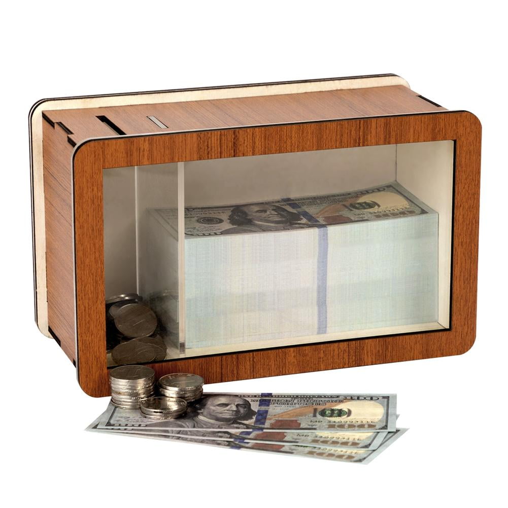 Wooden Piggy Bank Cash Box Money BankWith Coter Money Challenge Box ...