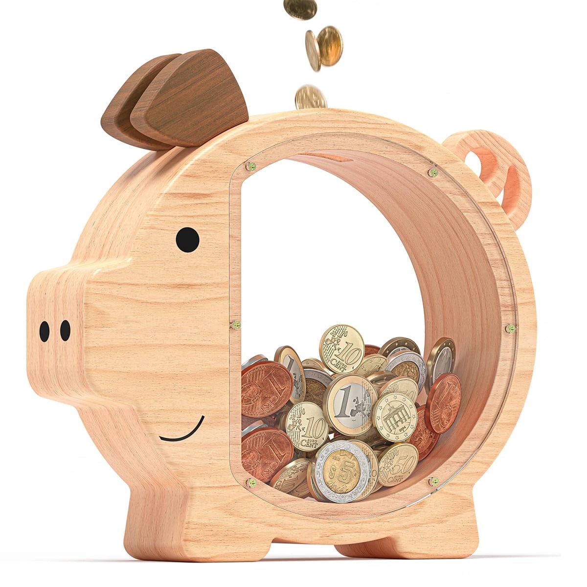 Wooden Piggy Bank Cute Money Box Unbreakable Wood Coin Bank Saving ...