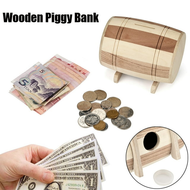 Wooden Piggy Bank Safe Money Box Savings Barrel Wood Carving Handmade ... Wooden Piggy Bank Safe Money Box Savings Barrel Wood Carving Handmade ...