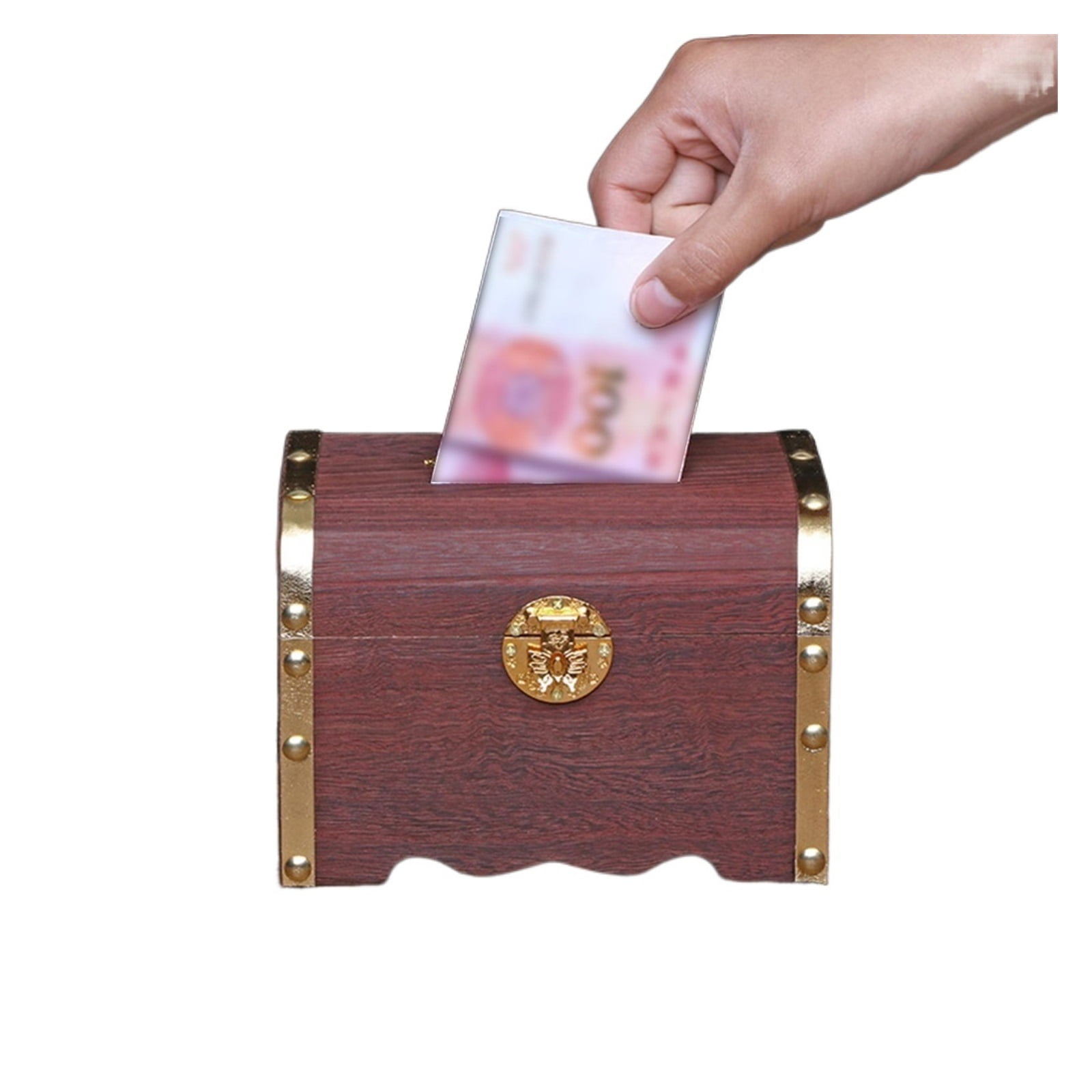 Wooden Piggy Bank Vintage Wooden Money Saving Bank With Lock Coin Box ...