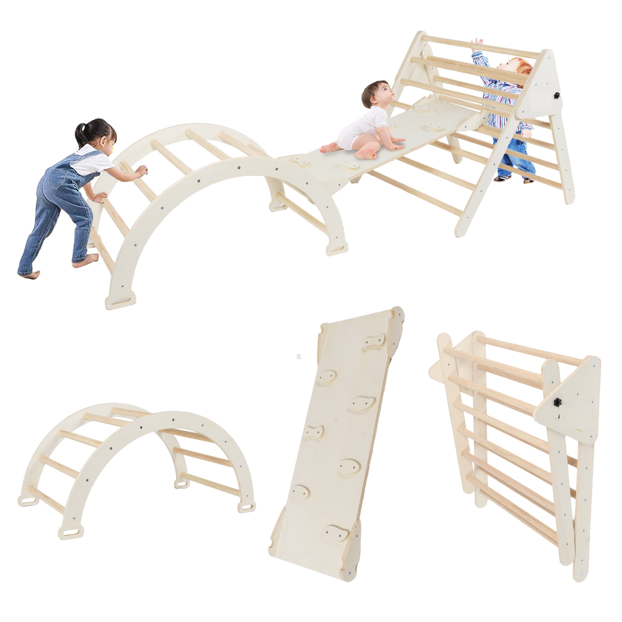 Wooden Pikler Climbing Triangle Foldable Ladder with Ramp and Arch ...