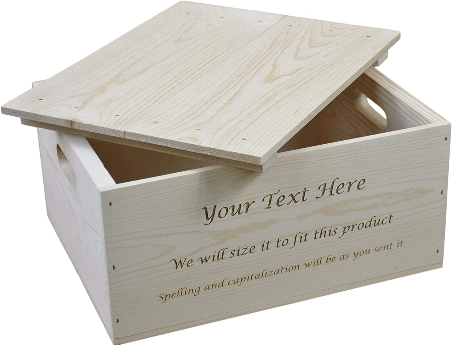 Wooden Pine Box with Hand Holes and a Drop on Lid, Laser Engraved one ...