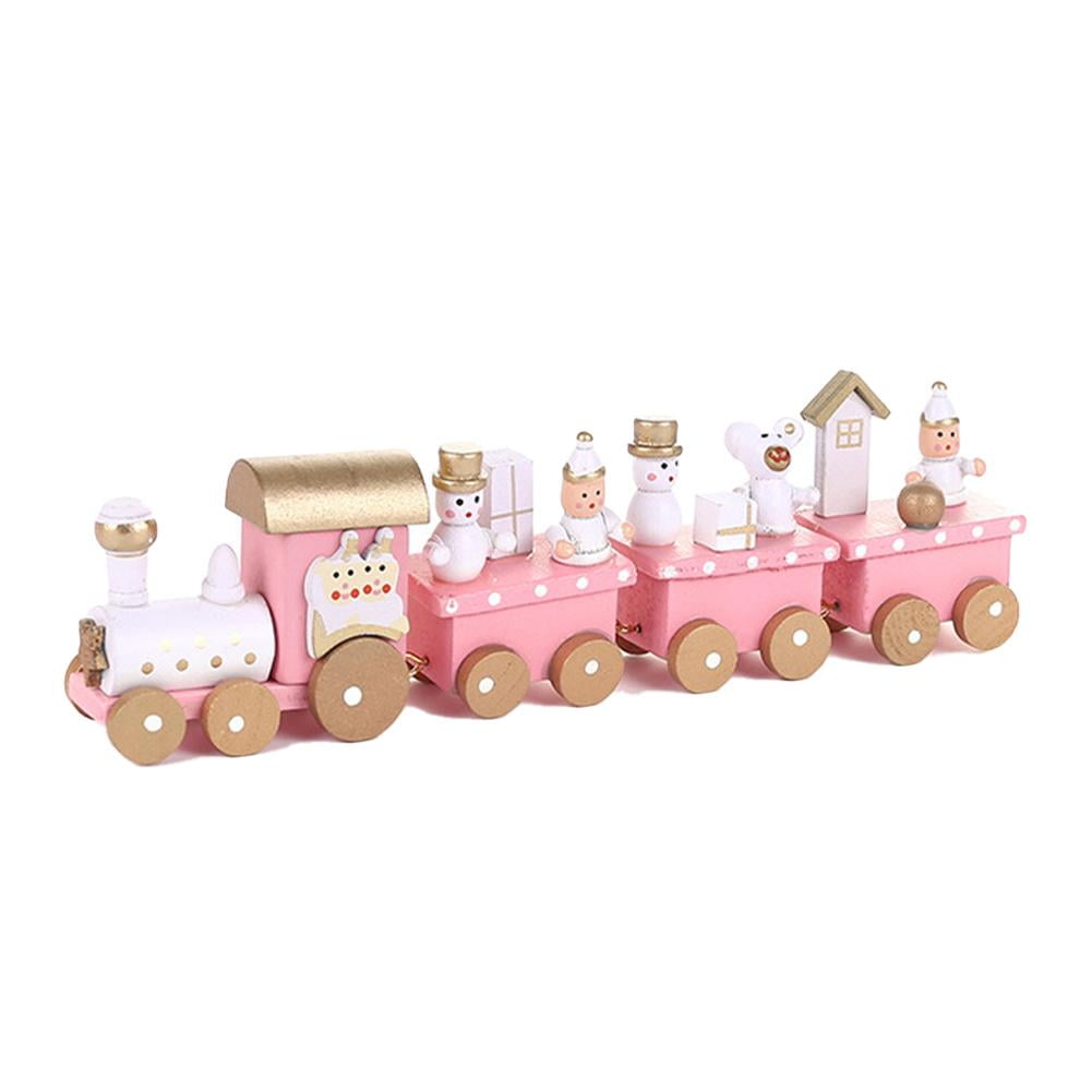 Wooden Pink Christmas Train,Mini Wooden Train Pink Train Toy Set with ...