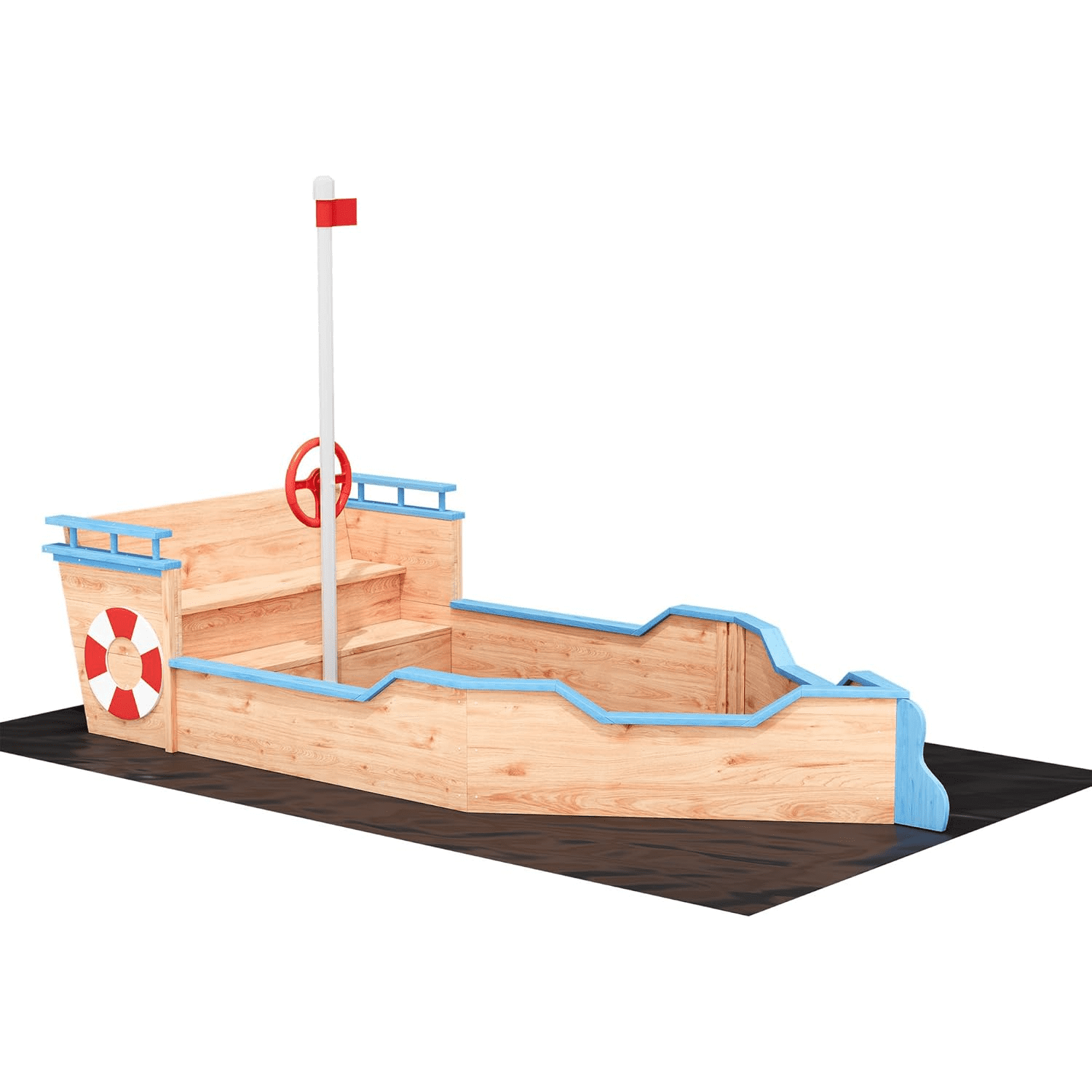 Wooden Pirate Ship Sandbox with Bottom Liner&2 Bench Seats,Kids Sandpit ...