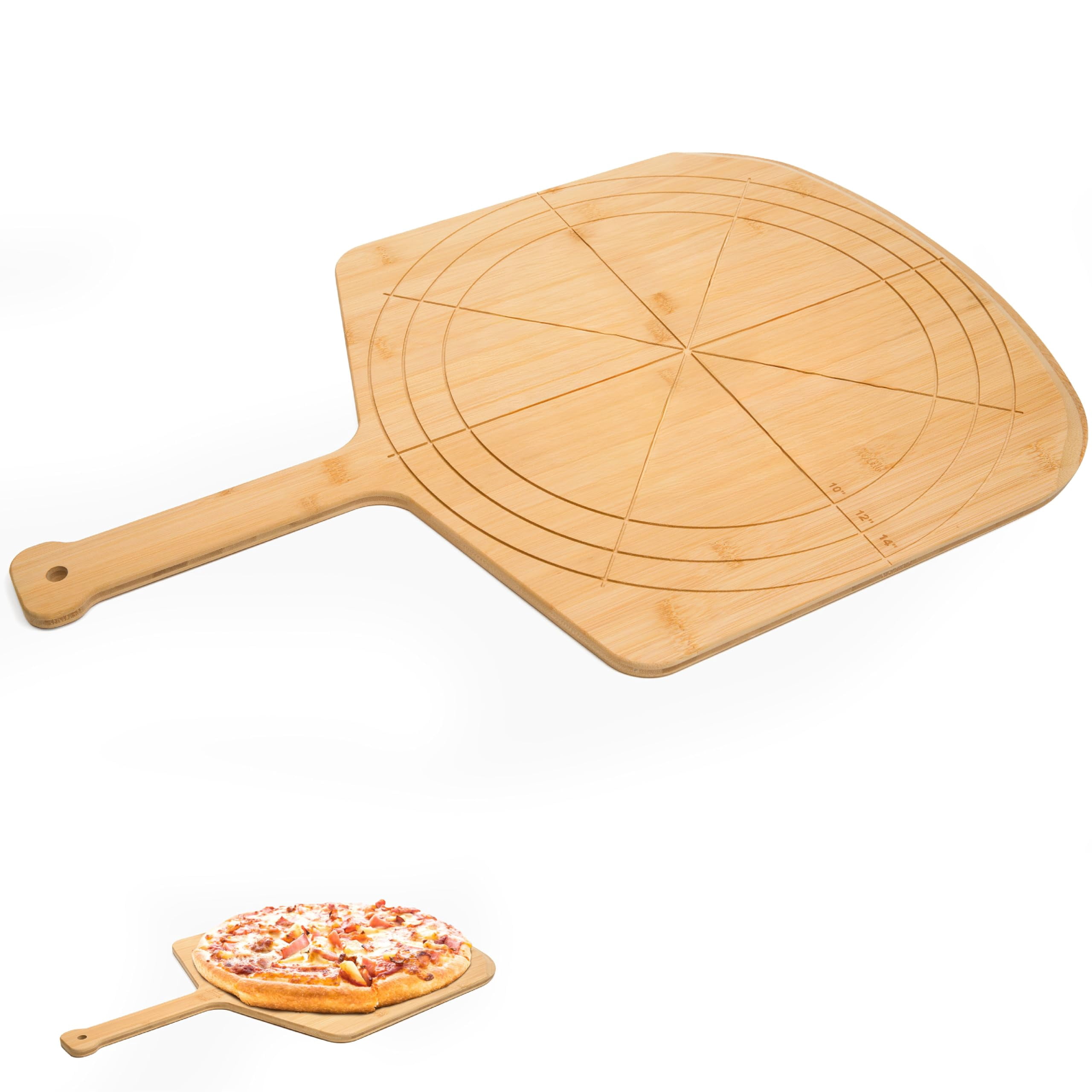 Wooden Pizza Peel 14 Inchd With Engraved Sizes - Multi-purpose Wood ...
