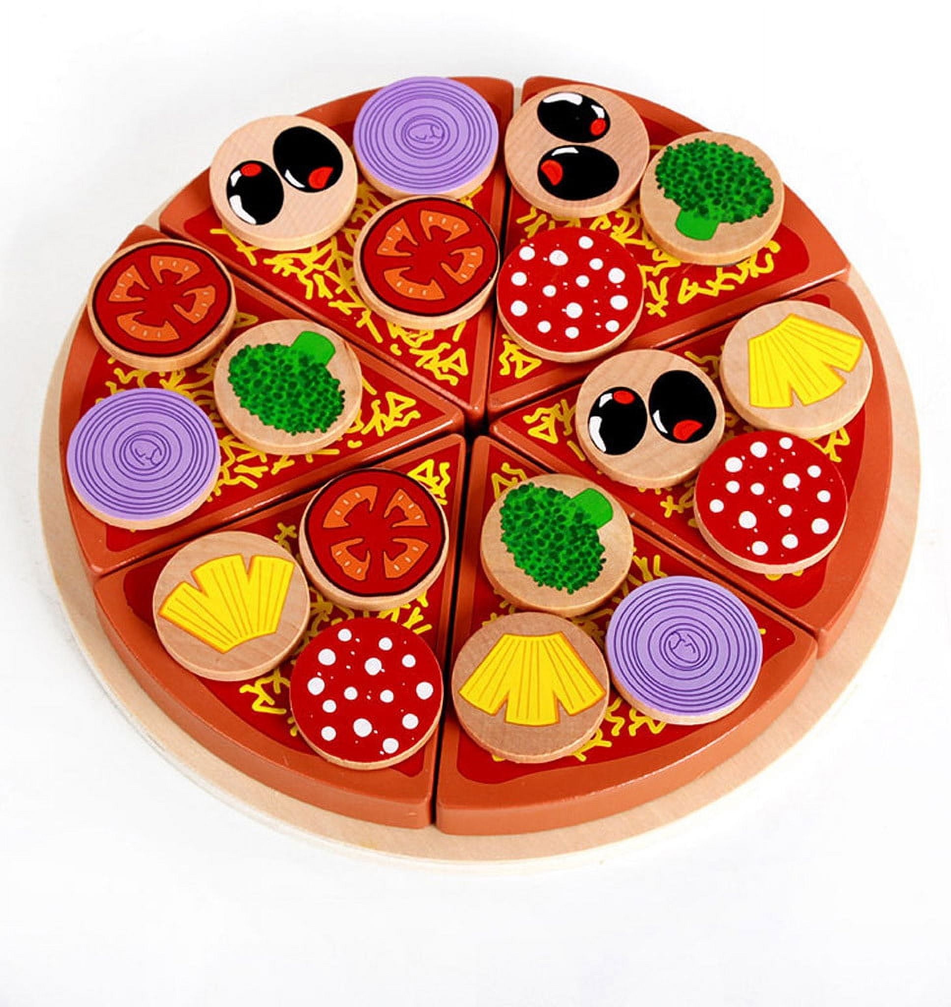 Wooden Pizza Toys for Kids, 24Pcs Cutting Toy Pizza Play Food Set ...