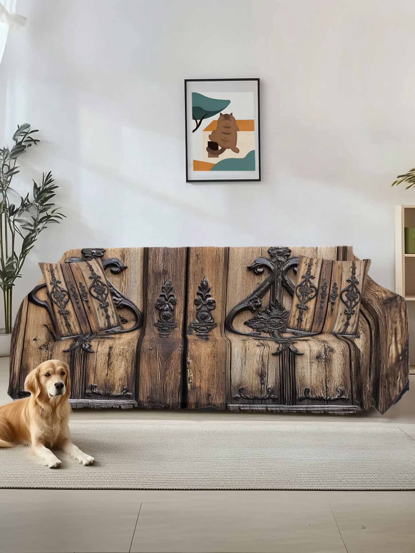 Wooden Plank Couch Cover Sofa Covers 3 Cushion Sectional Couch, Rustic ...