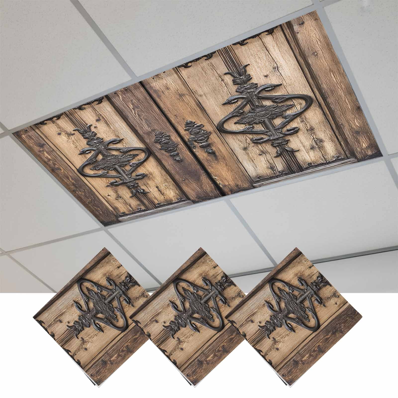 Wooden Plank Fluorescent Light Covers, Rustic Farmhouse Brown Black ...