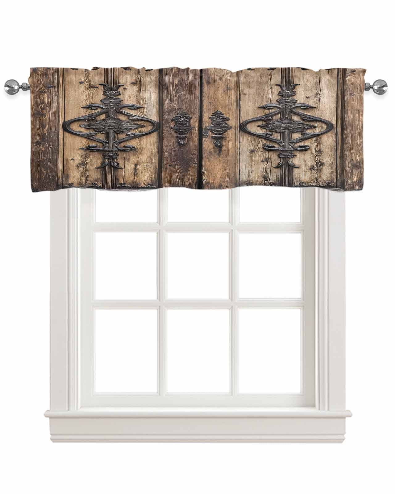 Wooden Plank Kitchen Valances for Windows Farmhouse Linen Window ...