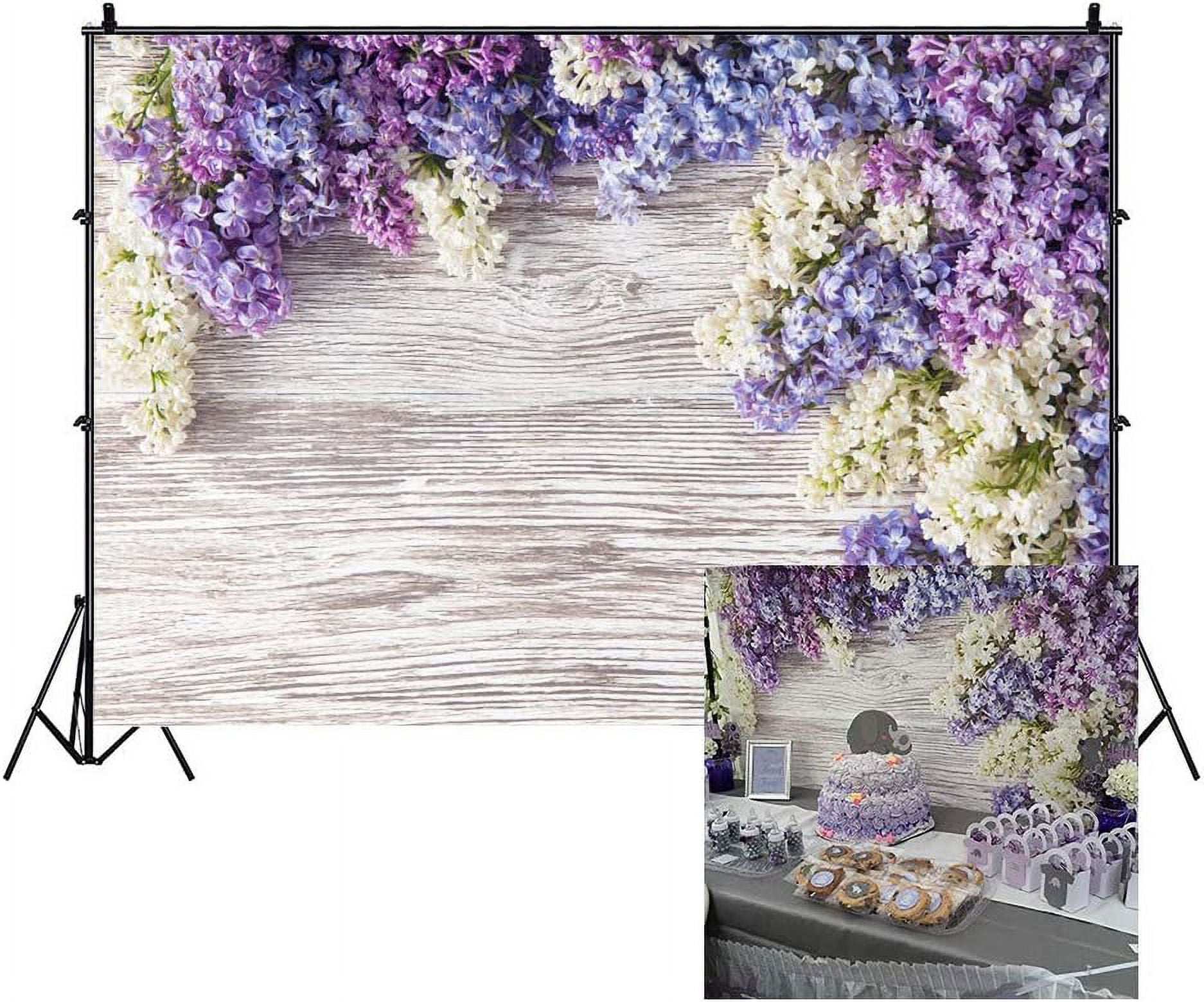 Wooden Plank Photography Backdrops Purple Lilac Flowers Rustic Vintage ...