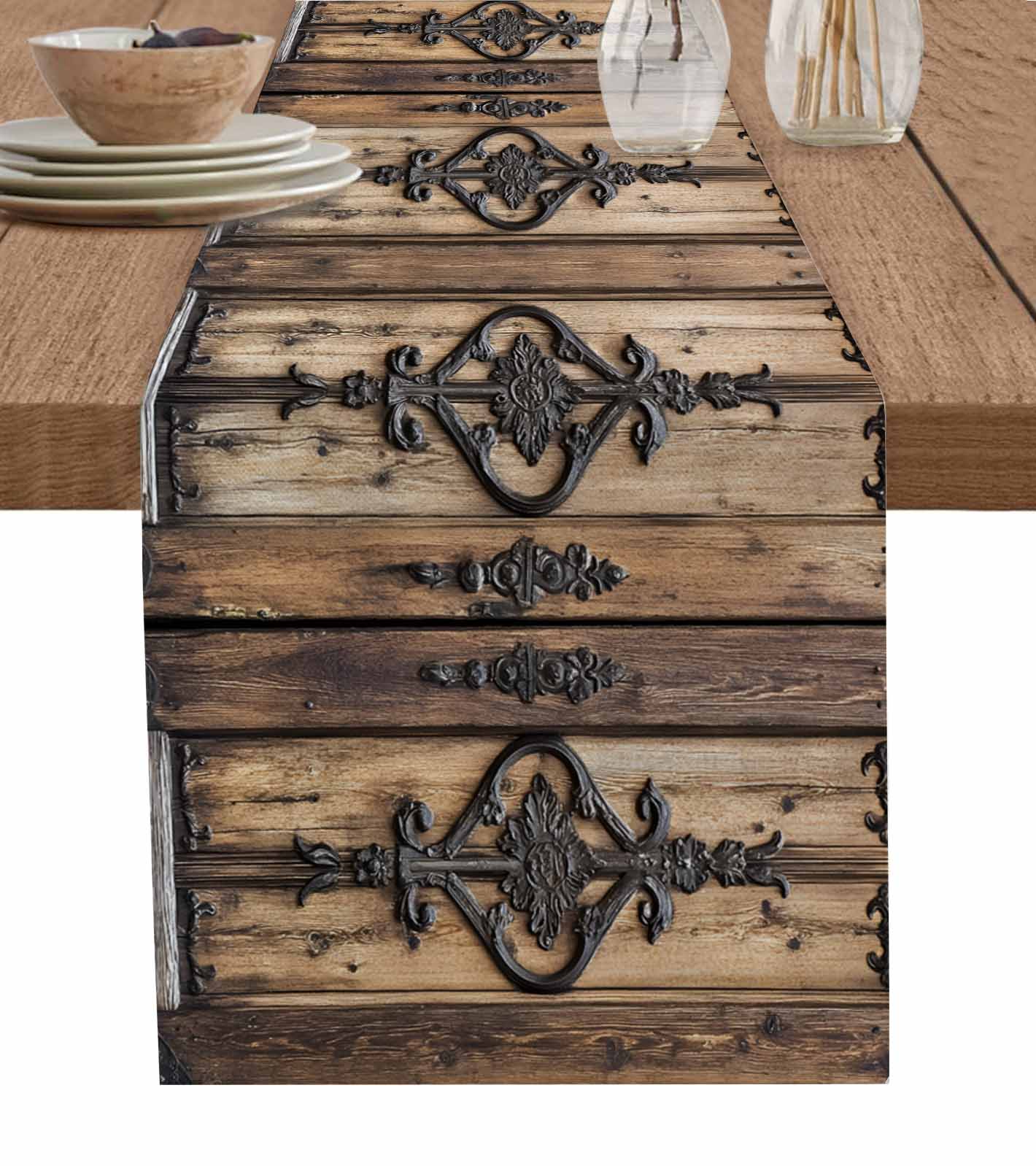 Wooden Plank Table Runner Rustic Farmhouse Brown Black Barn Door ...