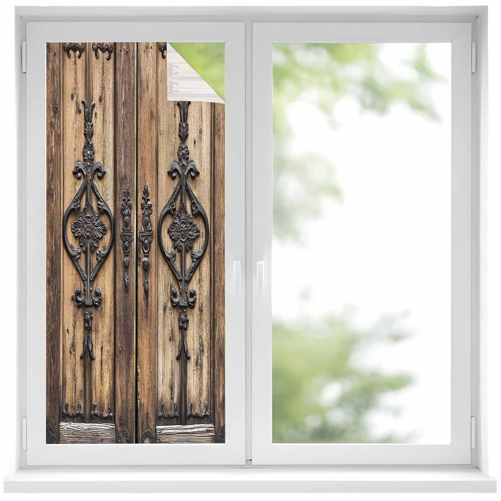 Wooden Plank Window Privacy Film, Rustic Farmhouse Brown Black Barn ...