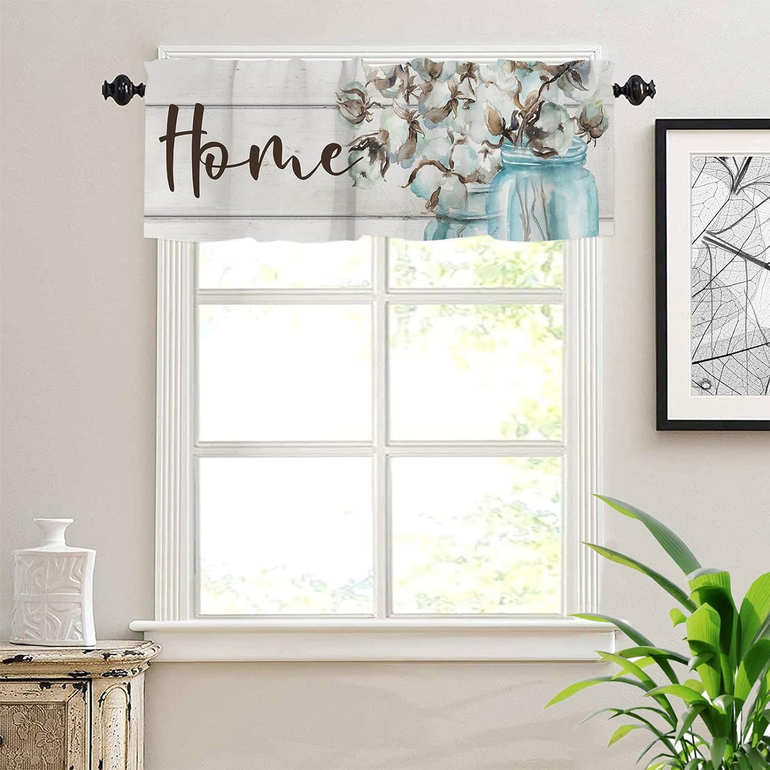 Wooden Plank Windows Valances Curtain Kitchen Rod Pocket Short Panels ...