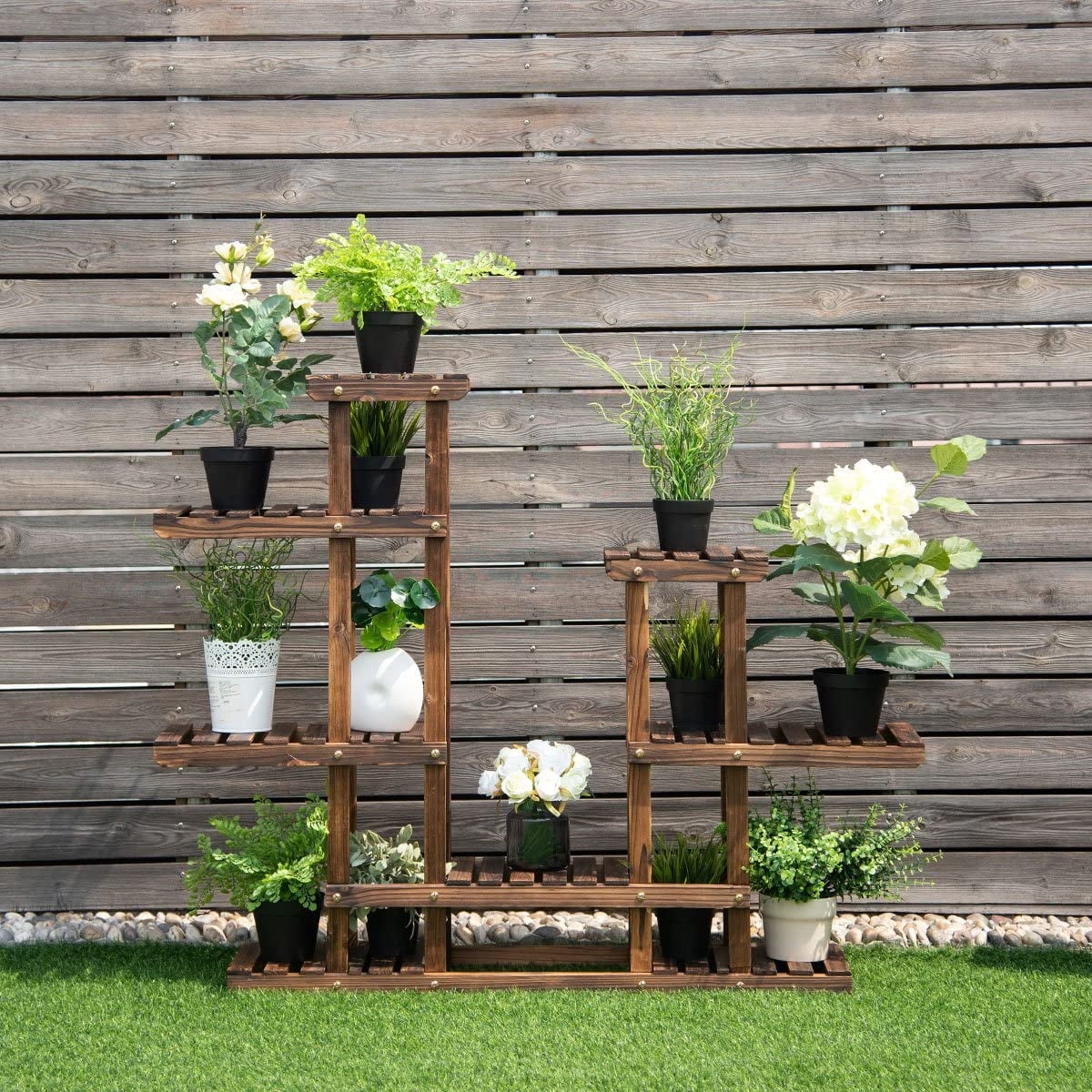 Wooden Plant Stand Flower Display Rack Shelf, 13 Pots Wood Plant Stand ...