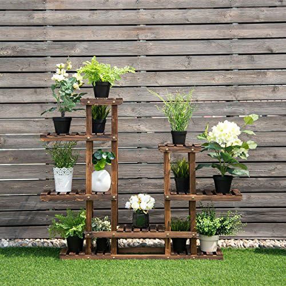 Wooden Plant Stand Flower Display Rack Shelf, 13 Pots Wood Plant Stand Shelves Bonsai Display ...