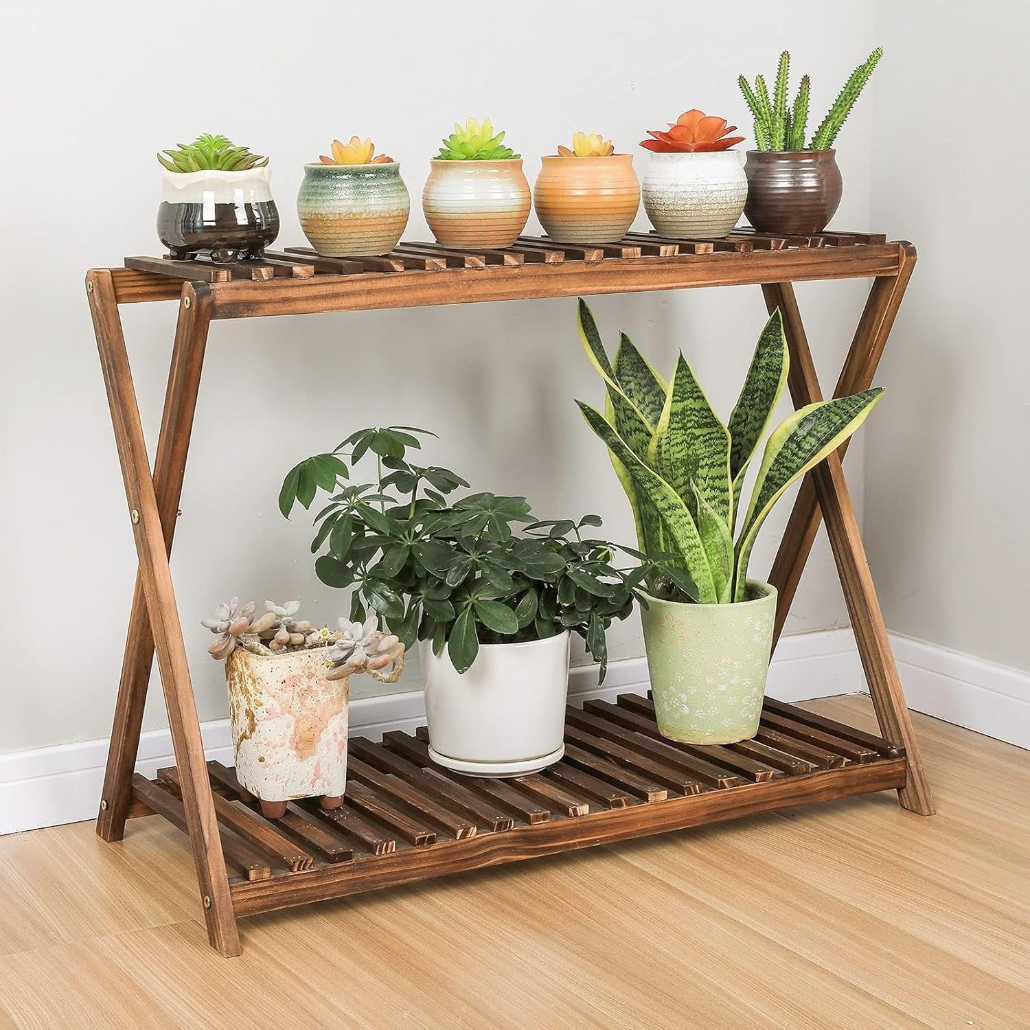 Wooden Plant Stand Indoor 2 Tier Narrow Plant Stand Outdoor Plant Shelf ...