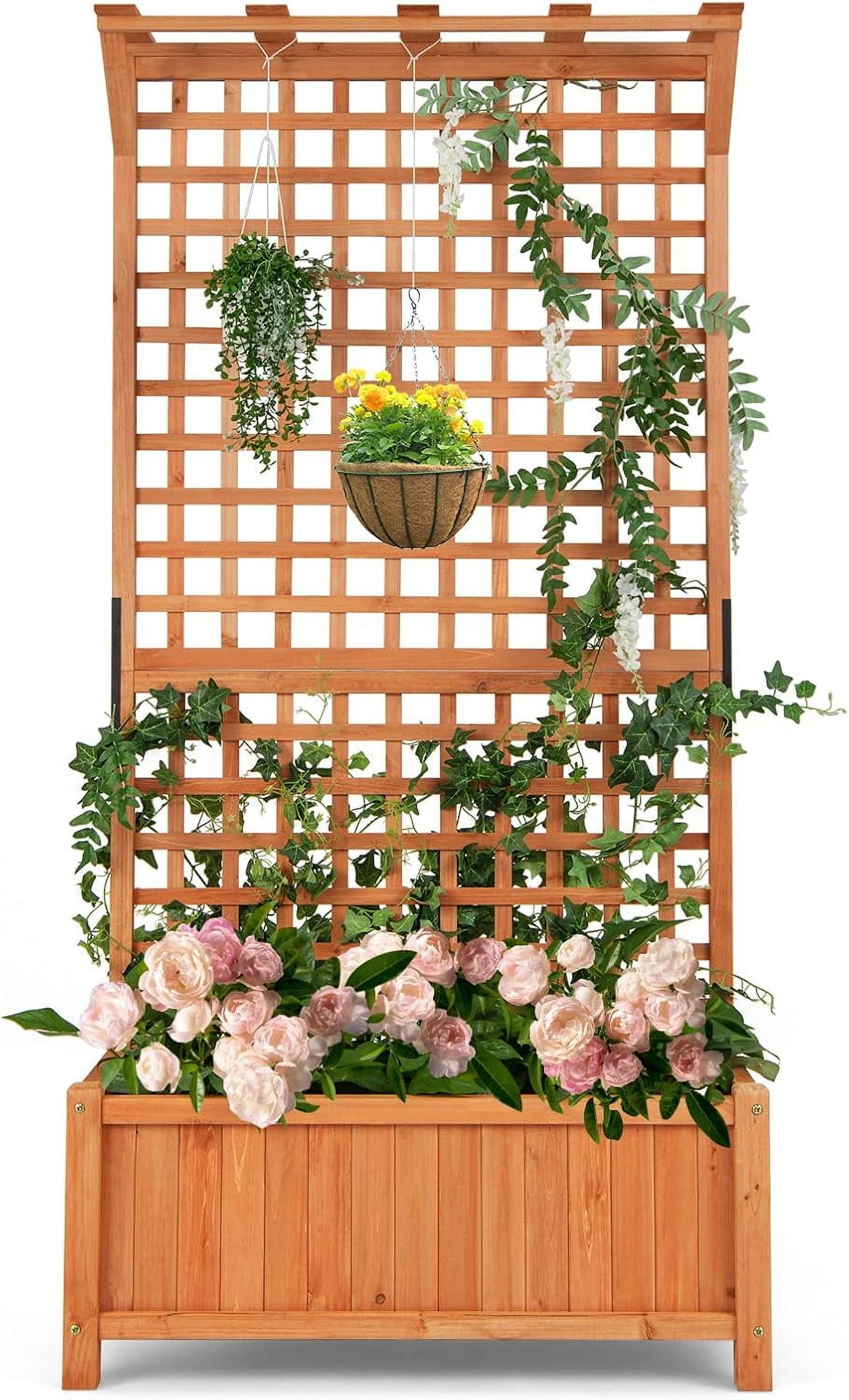 Wooden Planter Box with Trellis, 72.5” Freestanding Garden Planter w ...