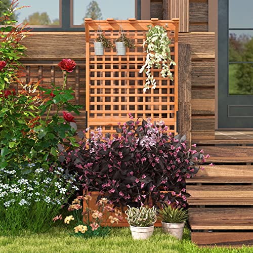 Wooden Planter Box with Trellis, 72.5” Freestanding Garden Planter w ...