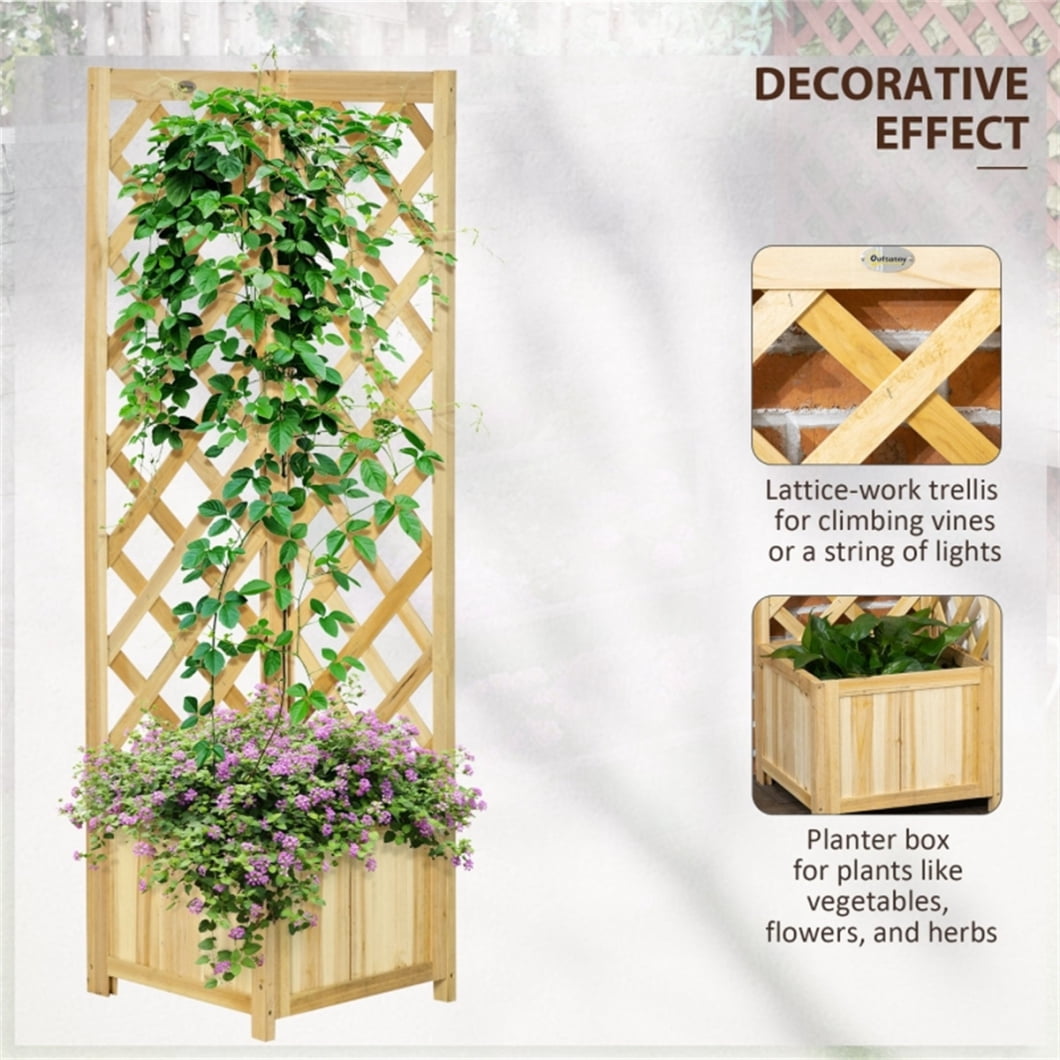 Wooden Planter Box with Trellis Flower Shelf for Plant Vegetables ...