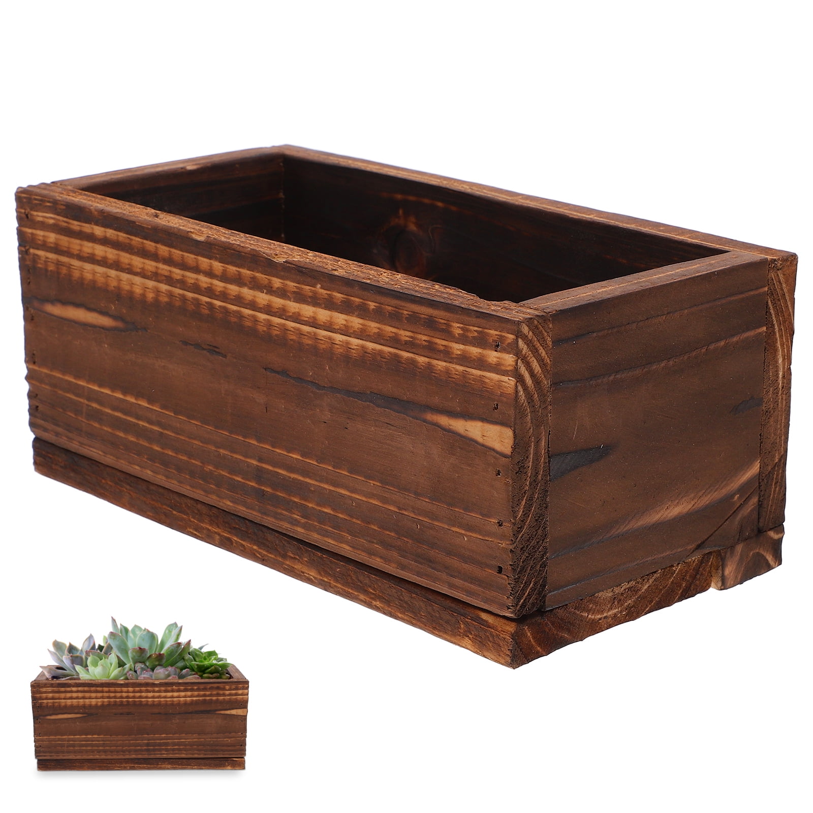 Wooden Planter Boxes Rectangular Carbonized Outdoor Garden Planters for ...