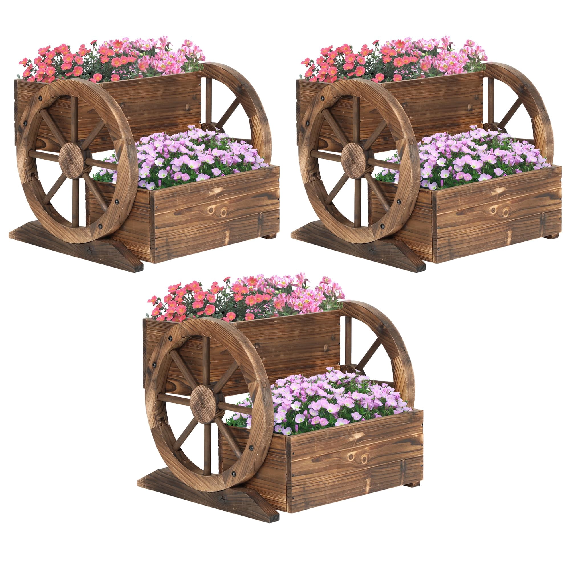 Wooden Planter Wagon 2 Tier, Mobile Flower Box for Herbs Vegetables ...