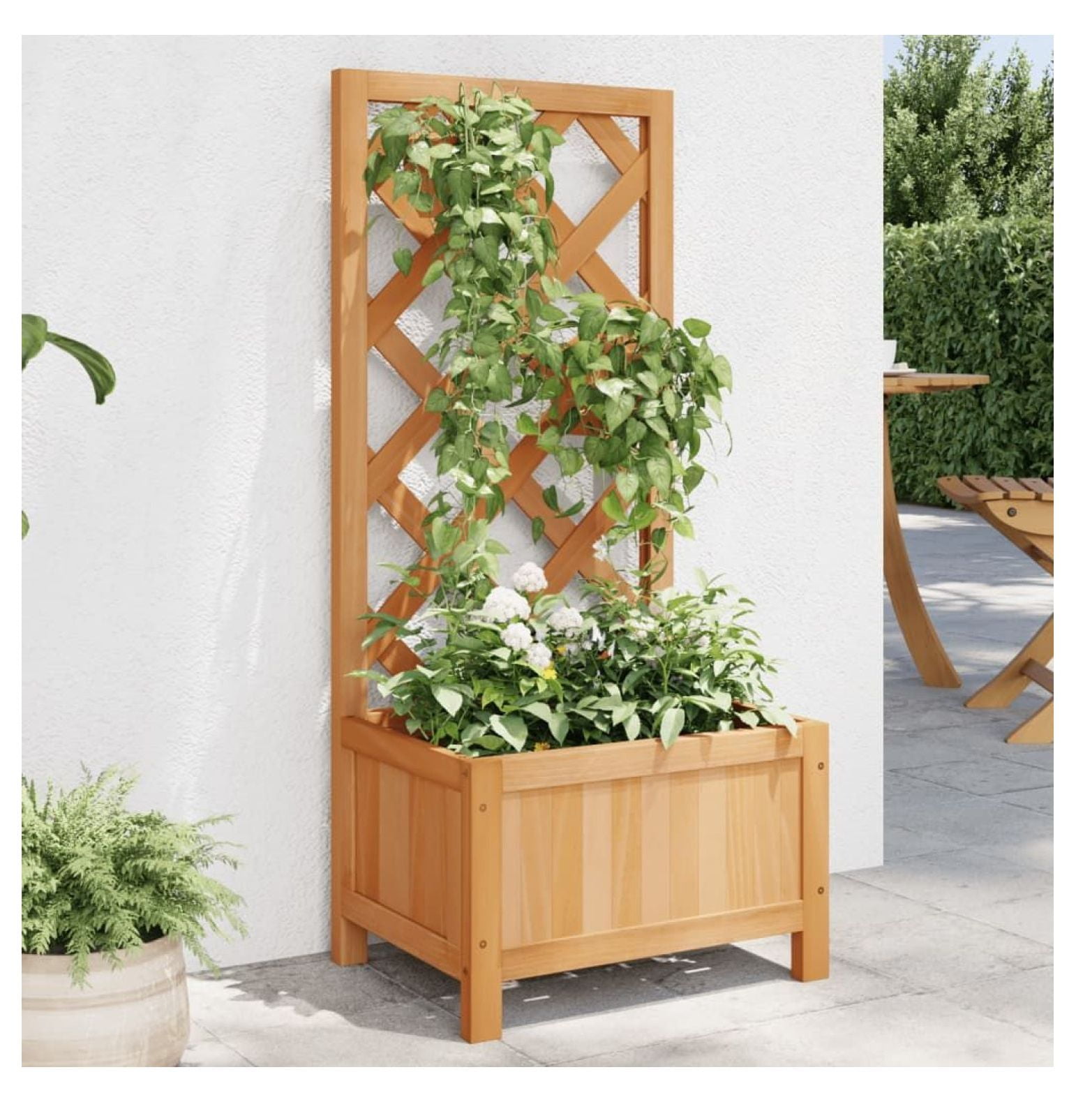 Wooden Planter with Trellis, Brown Solid Fir Outdoor Garden Planter Box ...