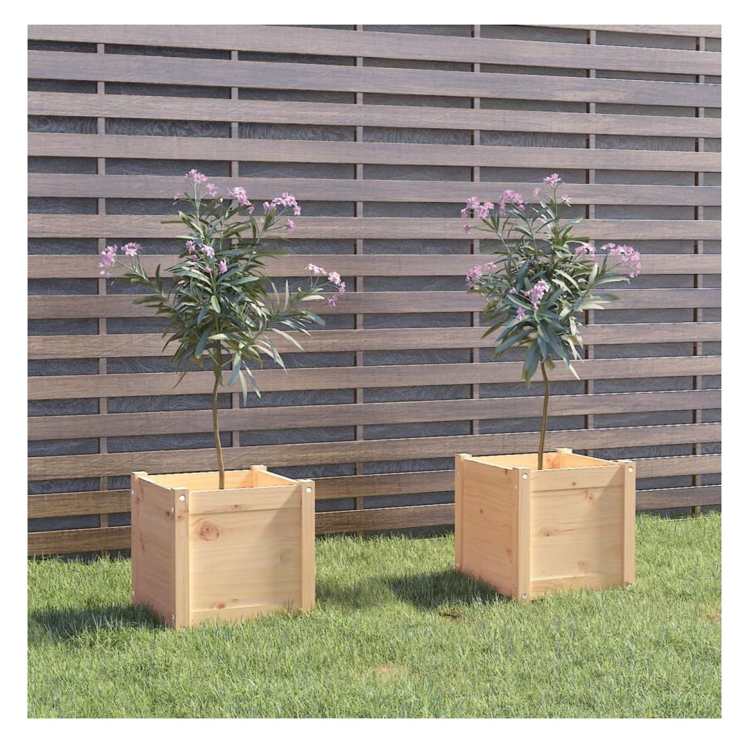 Wooden Planters 2 Pcs, 15.7" Solid Pine Outdoor Flower Pots, Garden ...